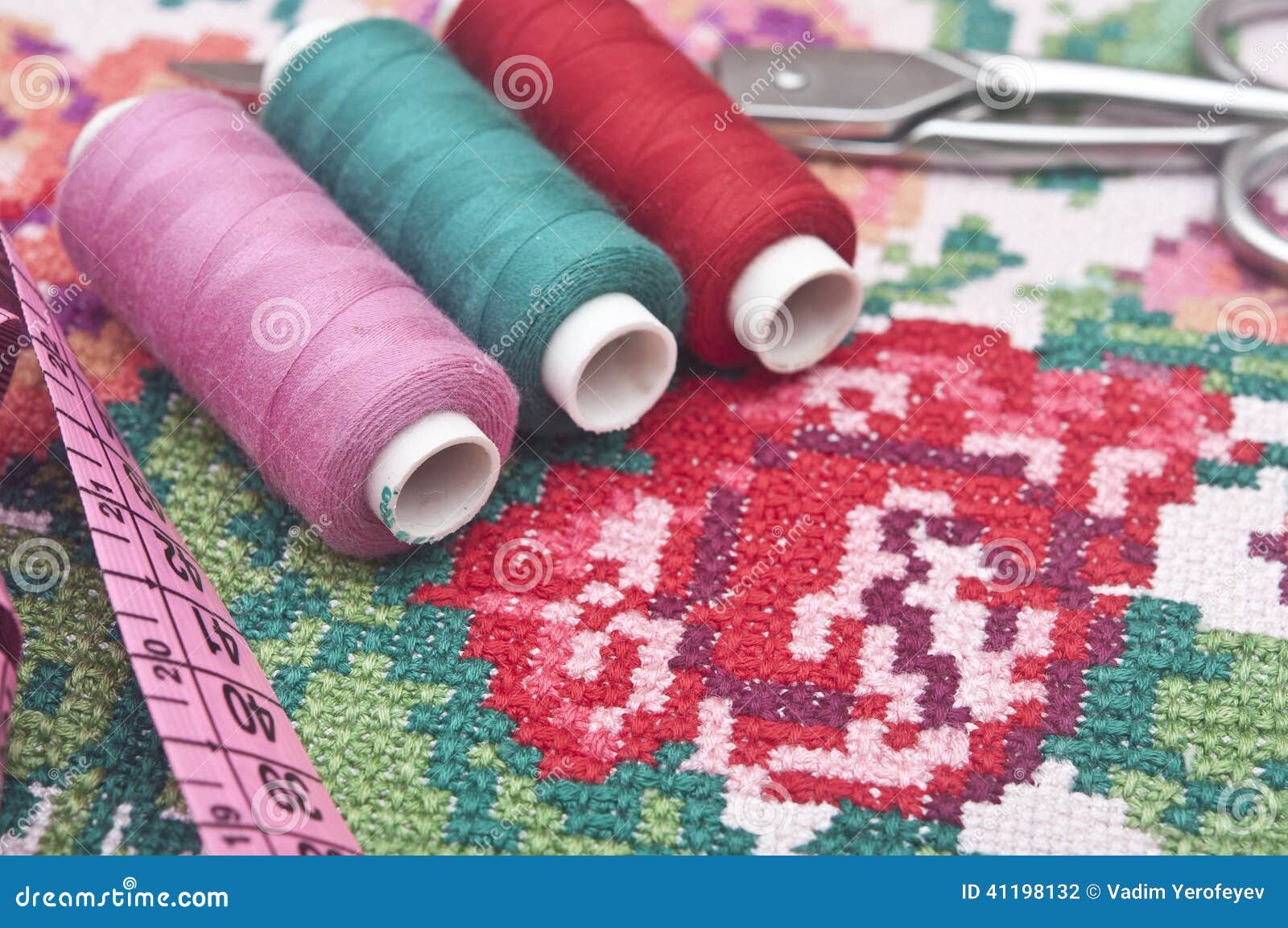 Colorful Threads and Canvas Stock Photo - Image of beautiful, handmade ...