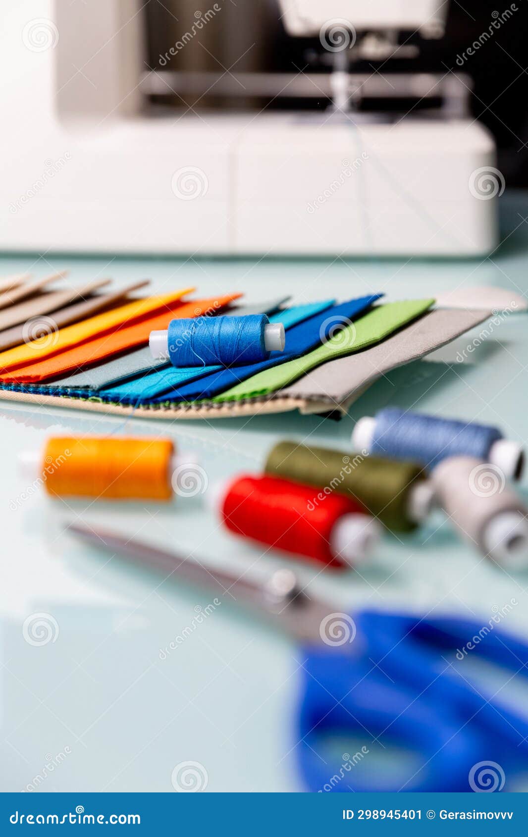 Colorful Threads and Fabric Samples on a Tailor S Table Stock Image ...