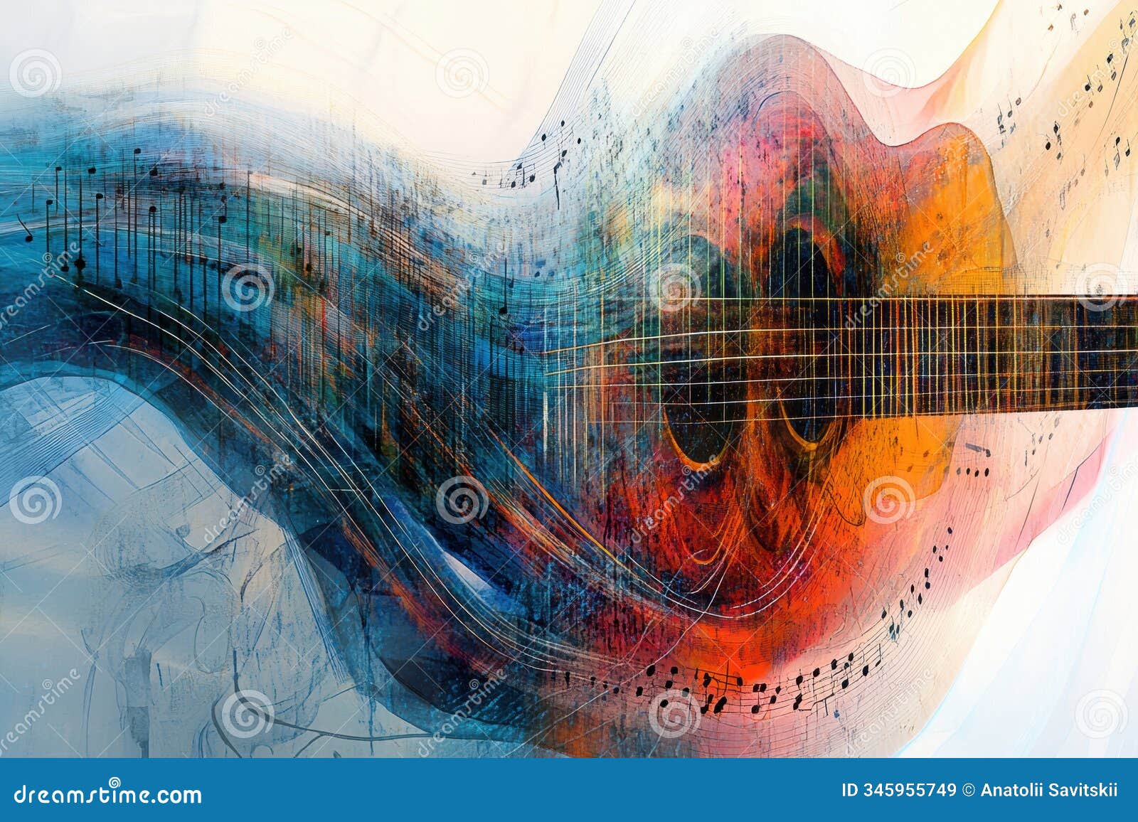 Colorful Threads of Sound Waves Intertwine with Guitar Shapes and ...