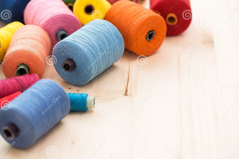 Colorful Threads on the Table Stock Image - Image of objects, sewing ...