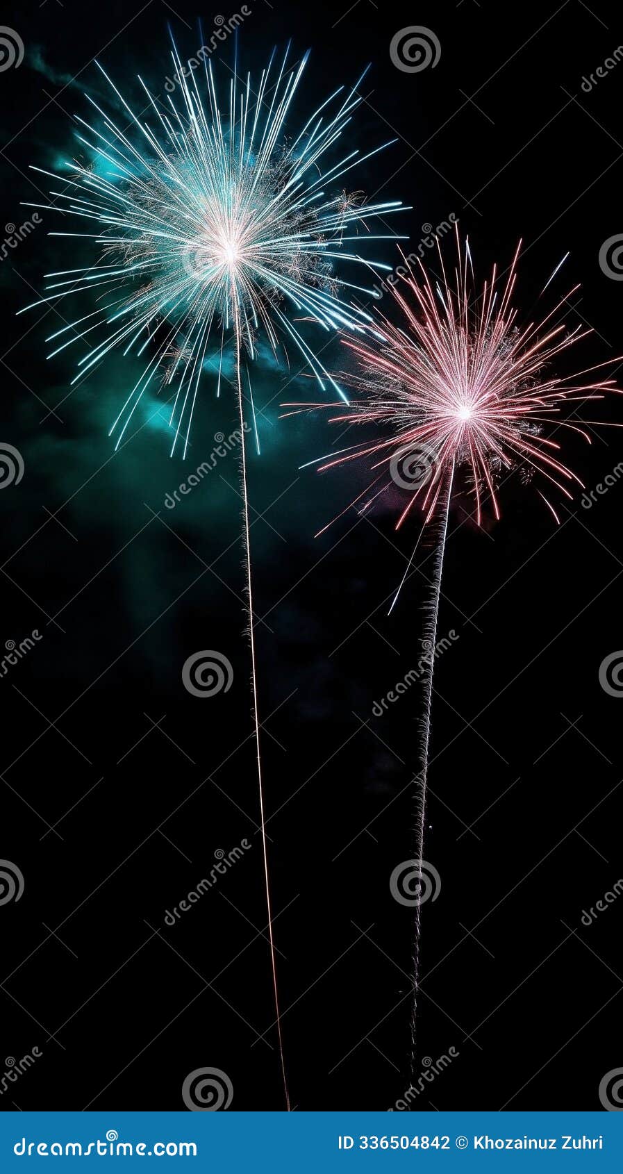 Colorful Three Fireworks Small in the Middle Position of a Black ...