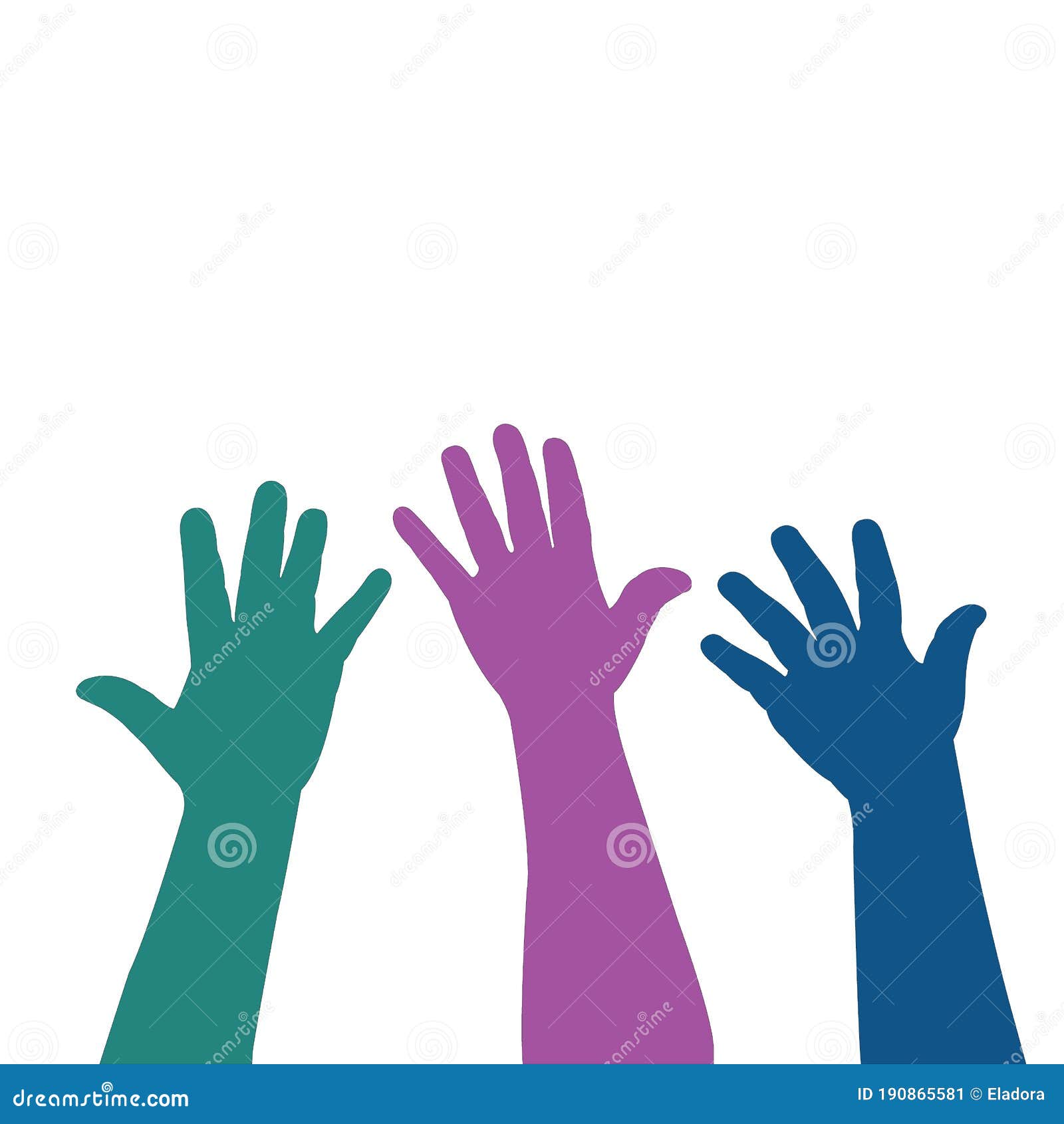 Colorful Three Hands Up, Silhouette Vector Stock Vector - Illustration ...