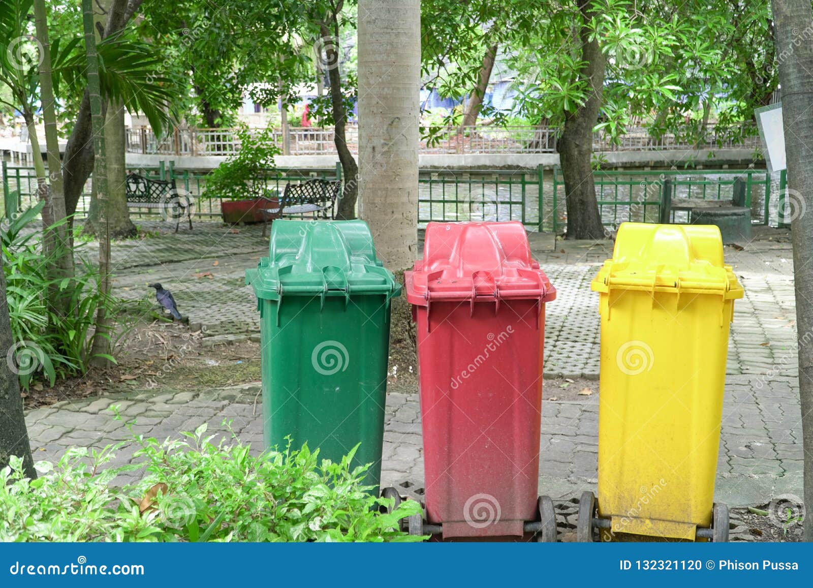 Three Recycle Bin Or Garbage For Dumping Waste Inside Building Royalty ...