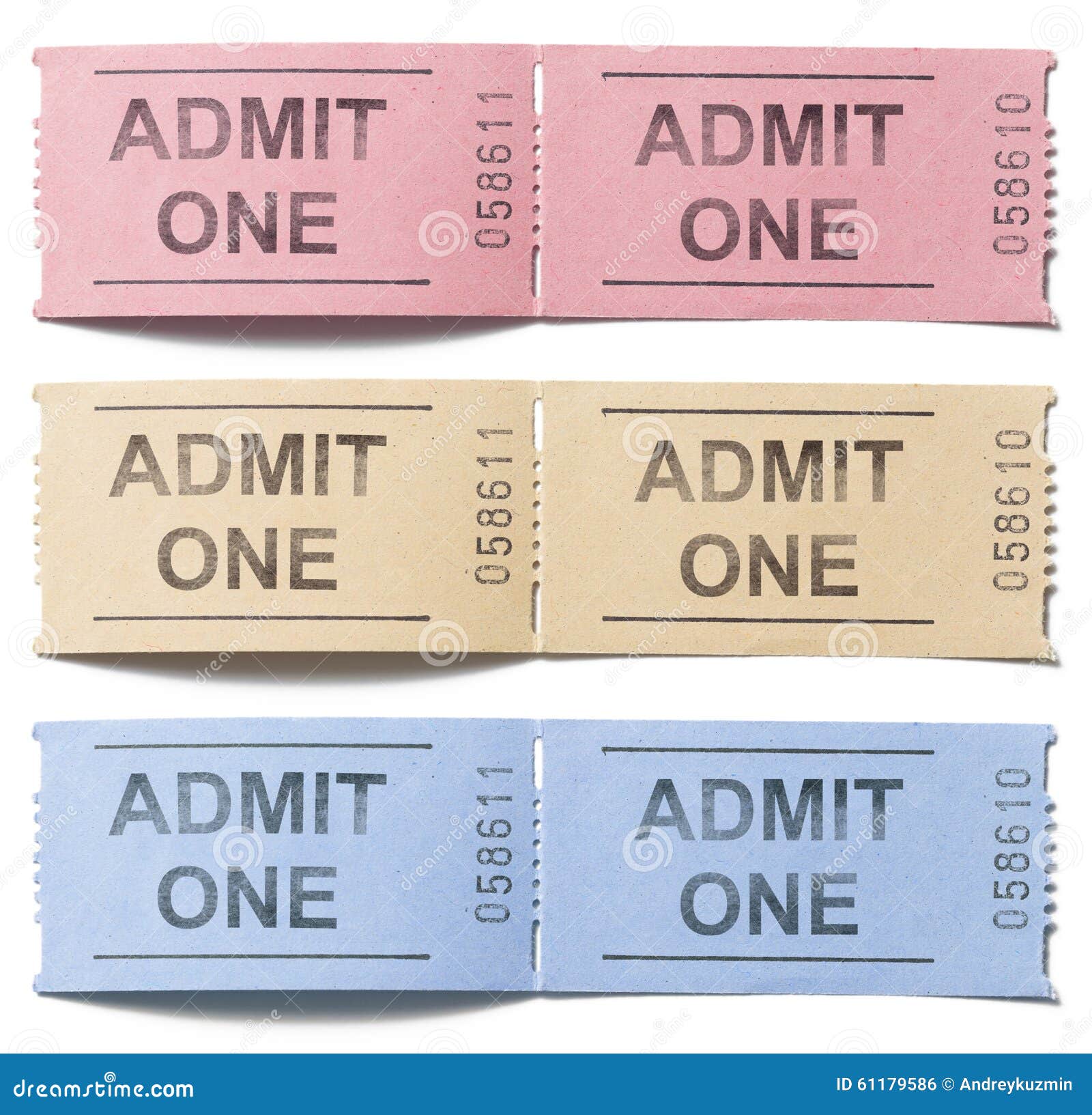 Colorful Tickets Admit One Set Isolated on White Stock Photo - Image of ...
