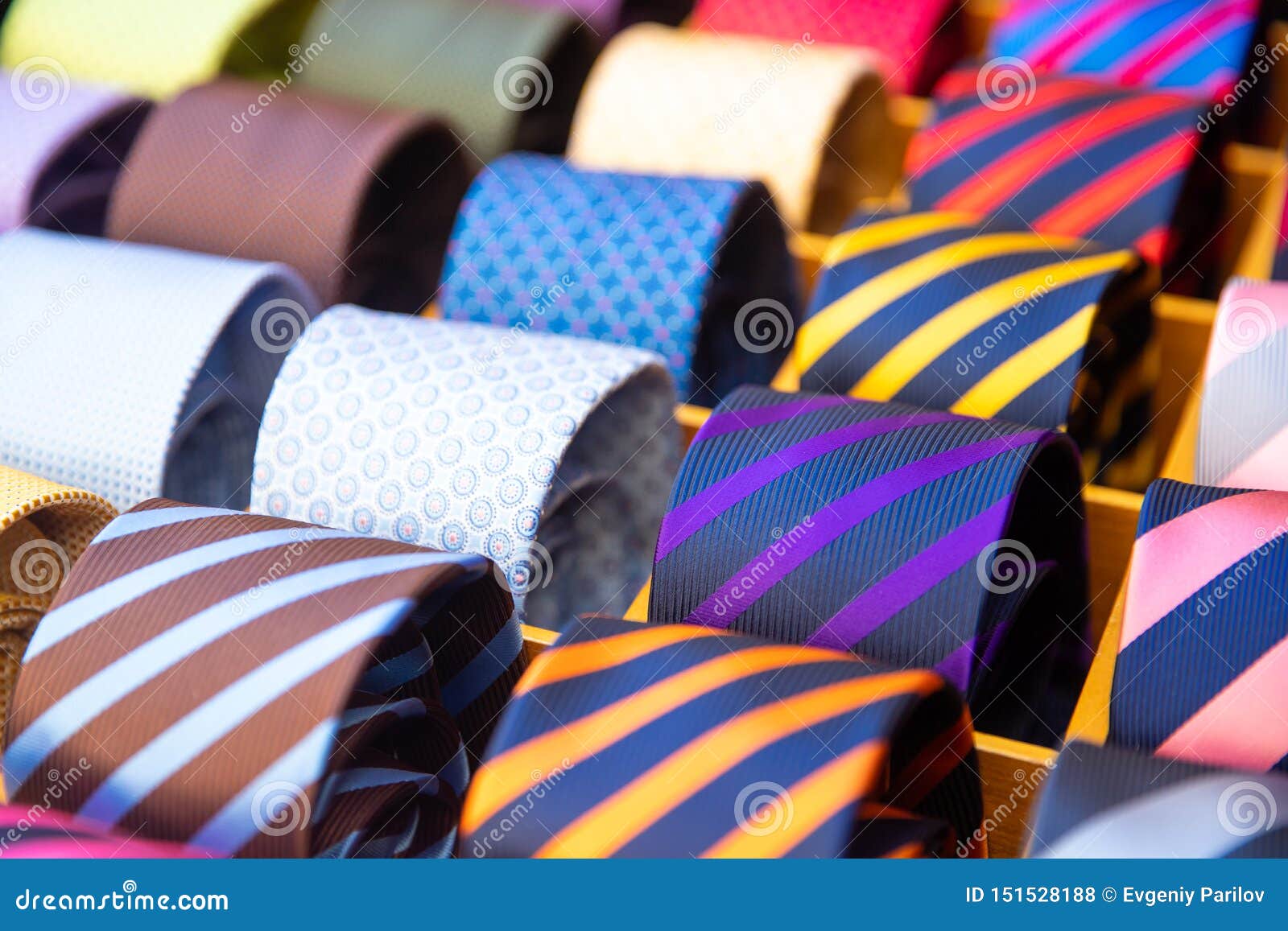 Colorful Tie Set Collection in Men Shop. Texture Line and Dot Stock ...