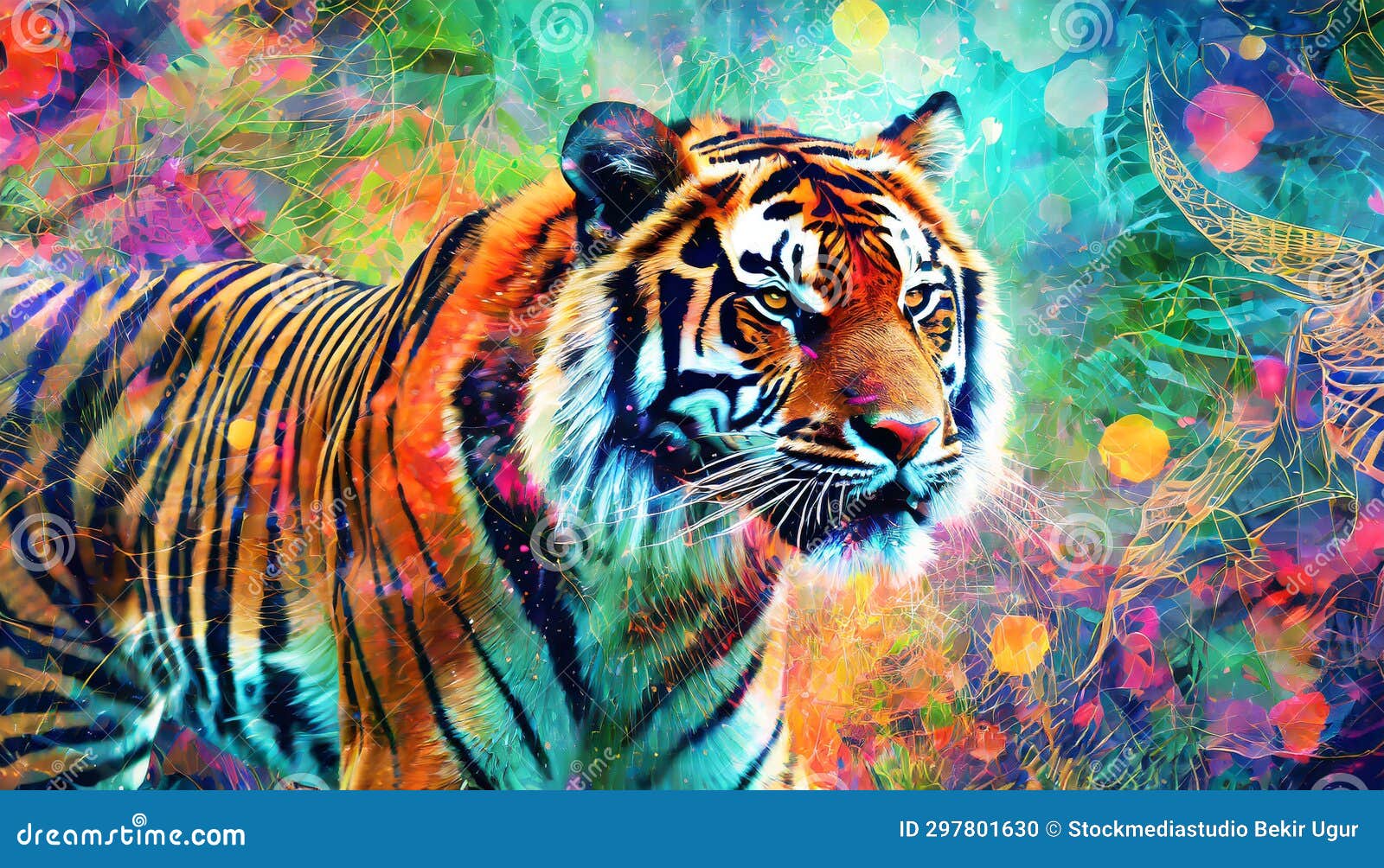 Colorful Tiger stock illustration. Illustration of animal - 297801630