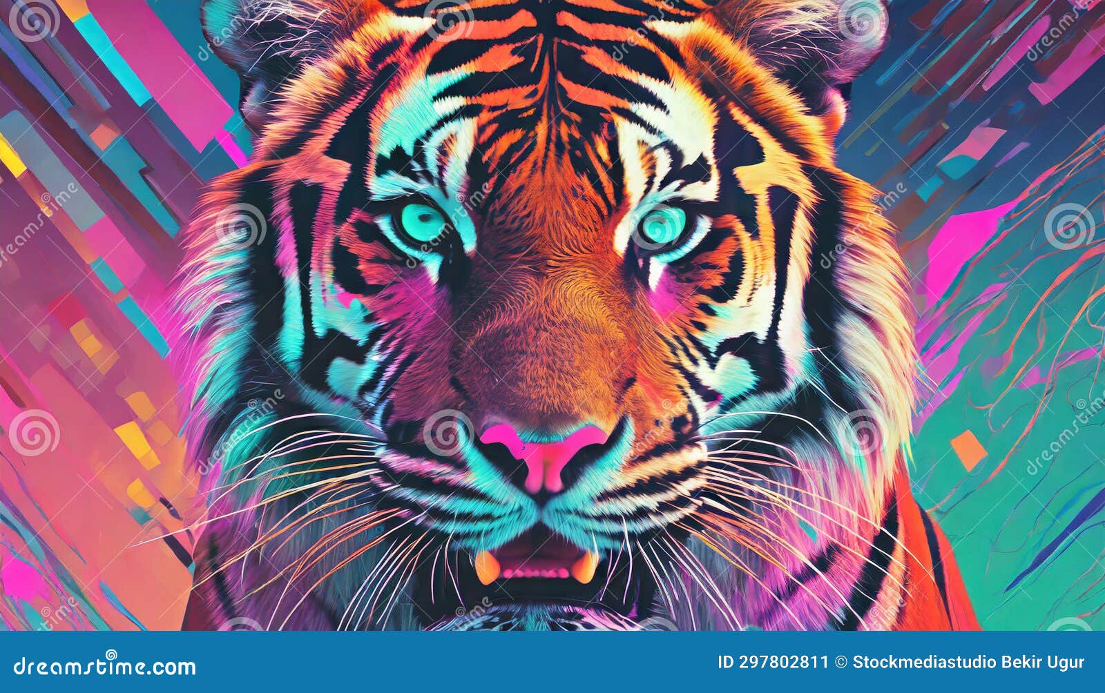 Colorful Tiger Art In The Style Of Artgerm Royalty-Free Illustration ...