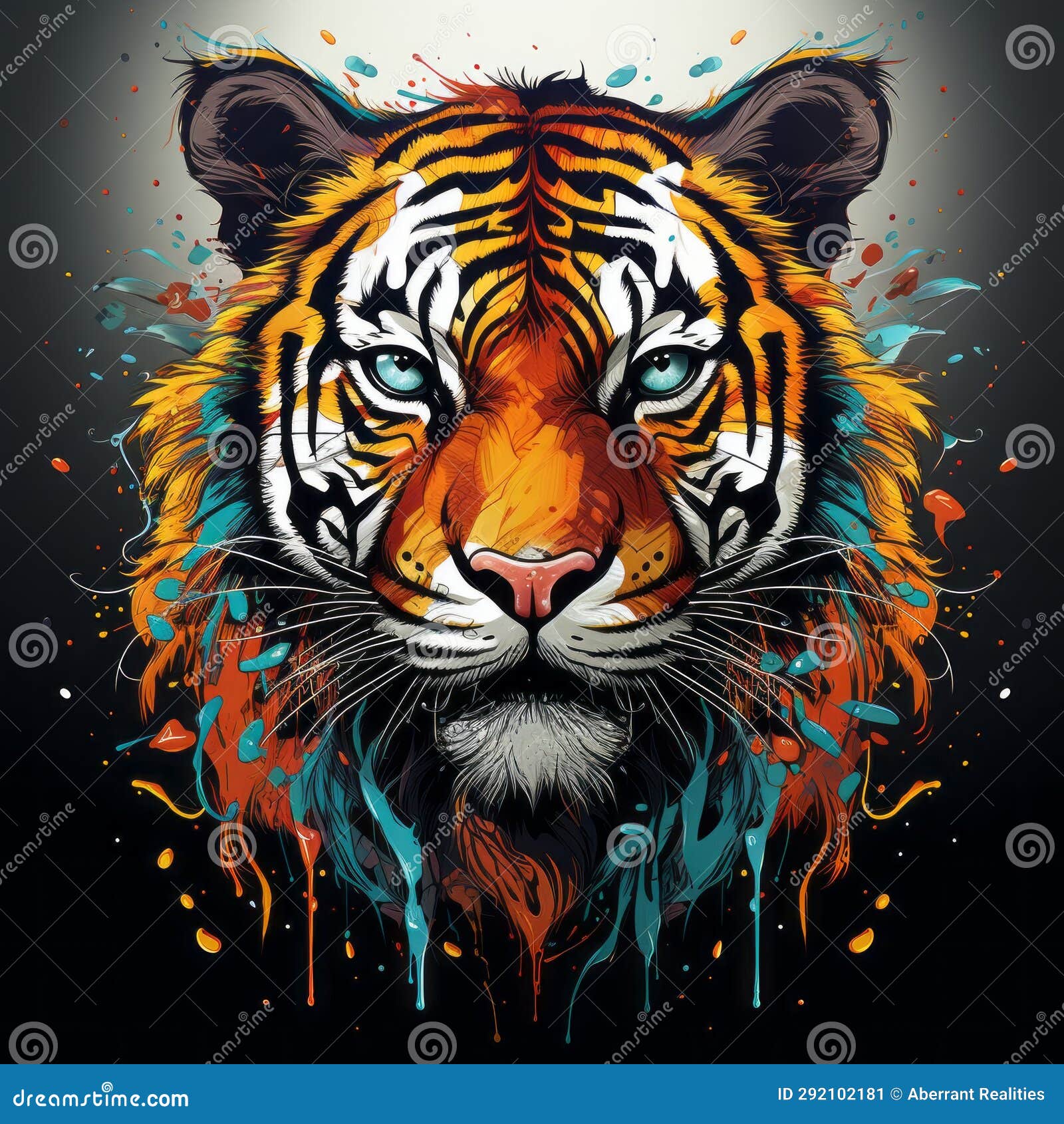 Colorful Tiger Head on Black Background Stock Illustration ...