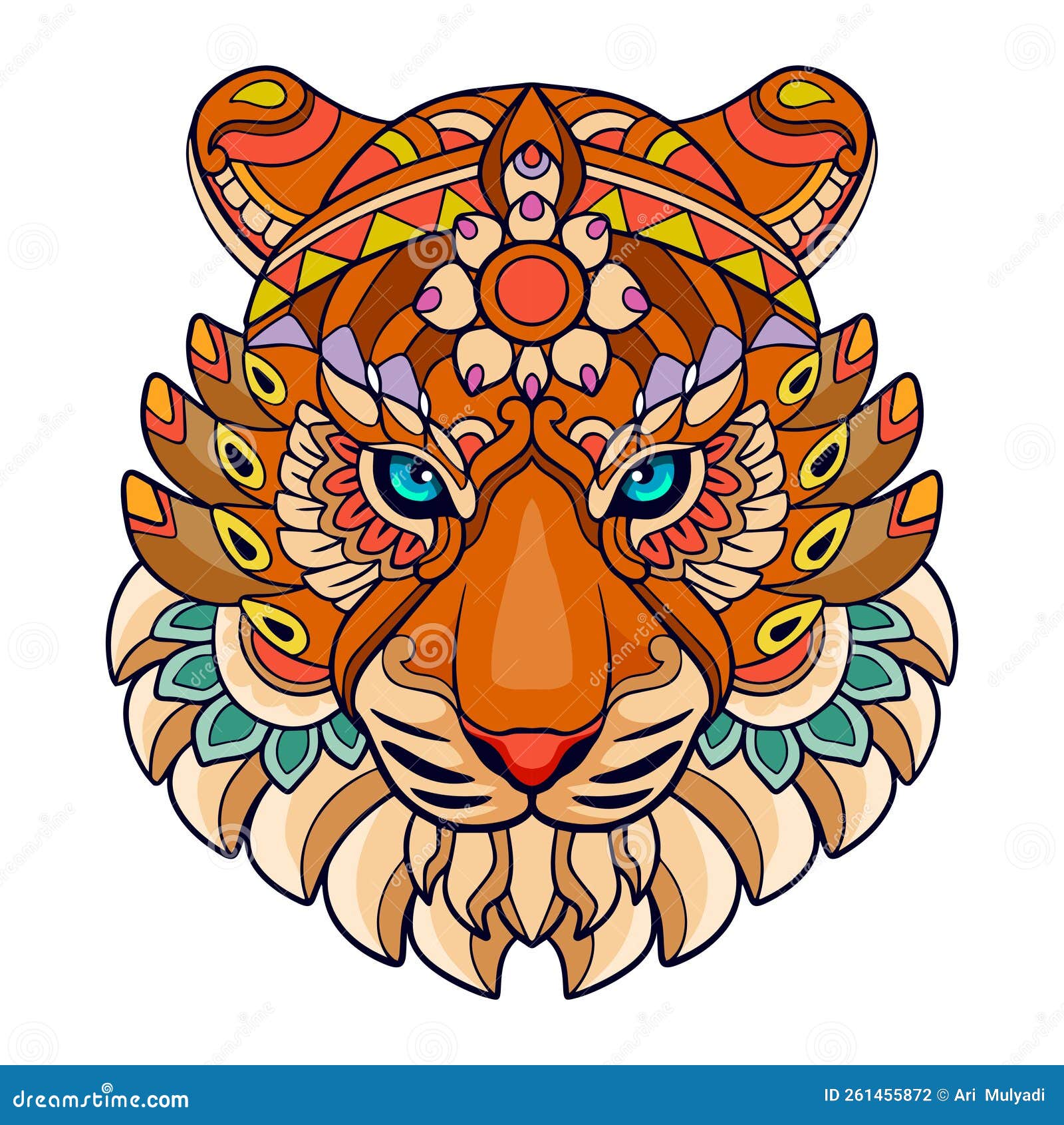 Colorful Tiger Head Mandala Arts Isolated on White Background Stock ...