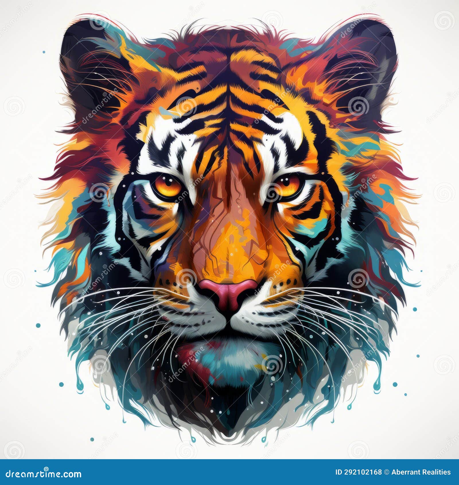 Colorful Tiger Head on a White Background Stock Illustration ...