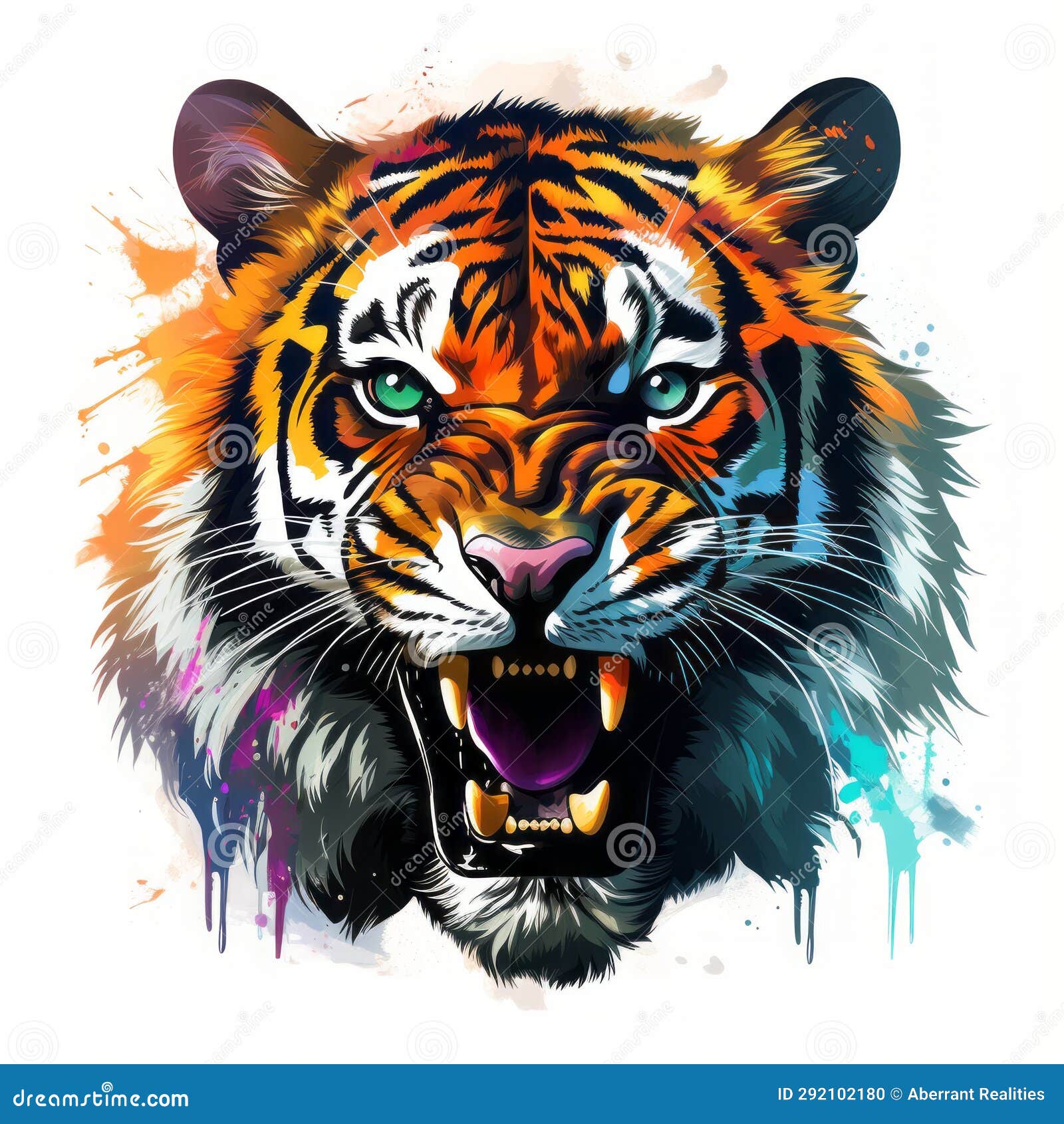 Colorful Tiger Head on a White Background Stock Illustration ...