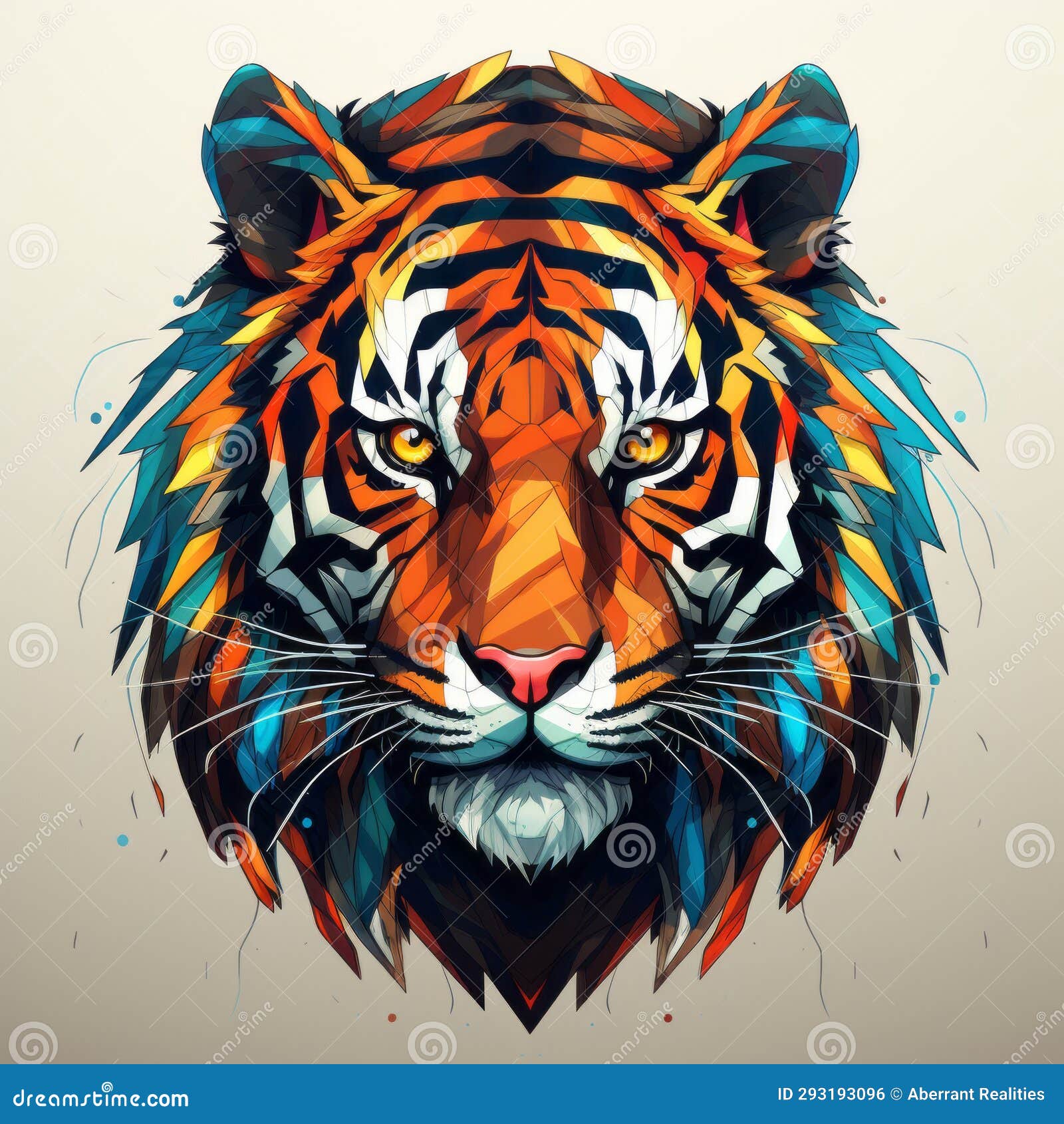Colorful Tiger Head on a White Background Stock Illustration ...