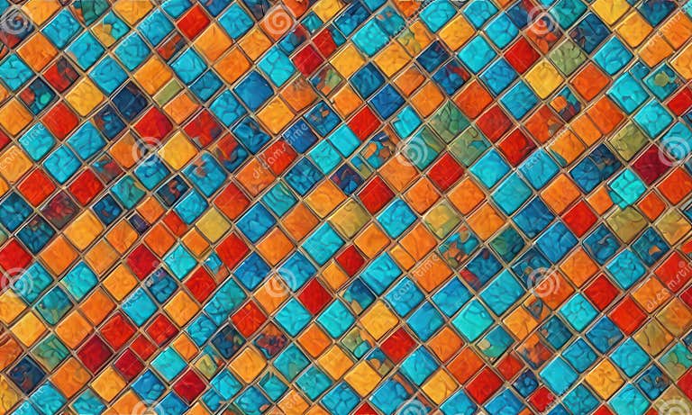 A Colorful Tile Pattern is Displayed in this Image, with a Blue Tile on ...