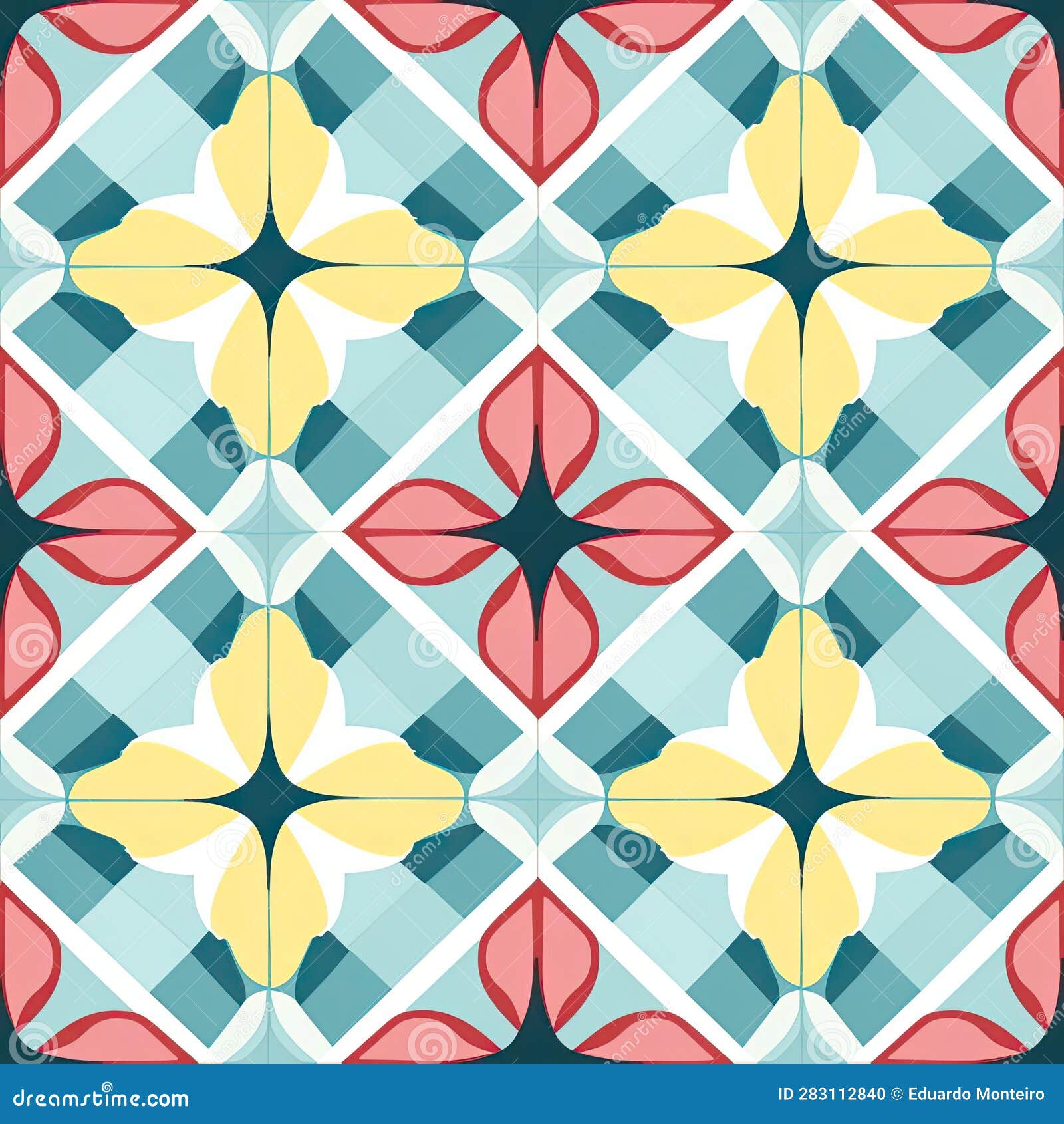 Colorful Tile Pattern with Overlapping Flowers in Simplified ...