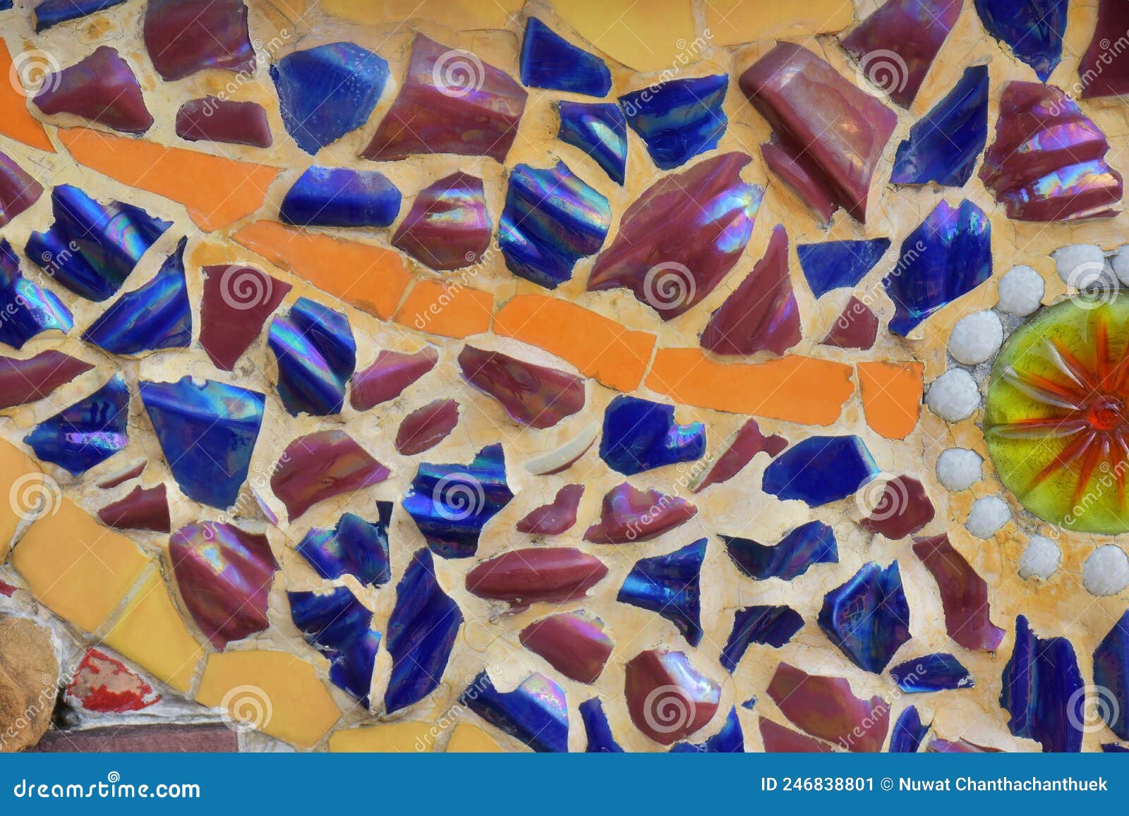 Colorful of Tile-shard Mosaic and Stone Decorating on the Wall for ...