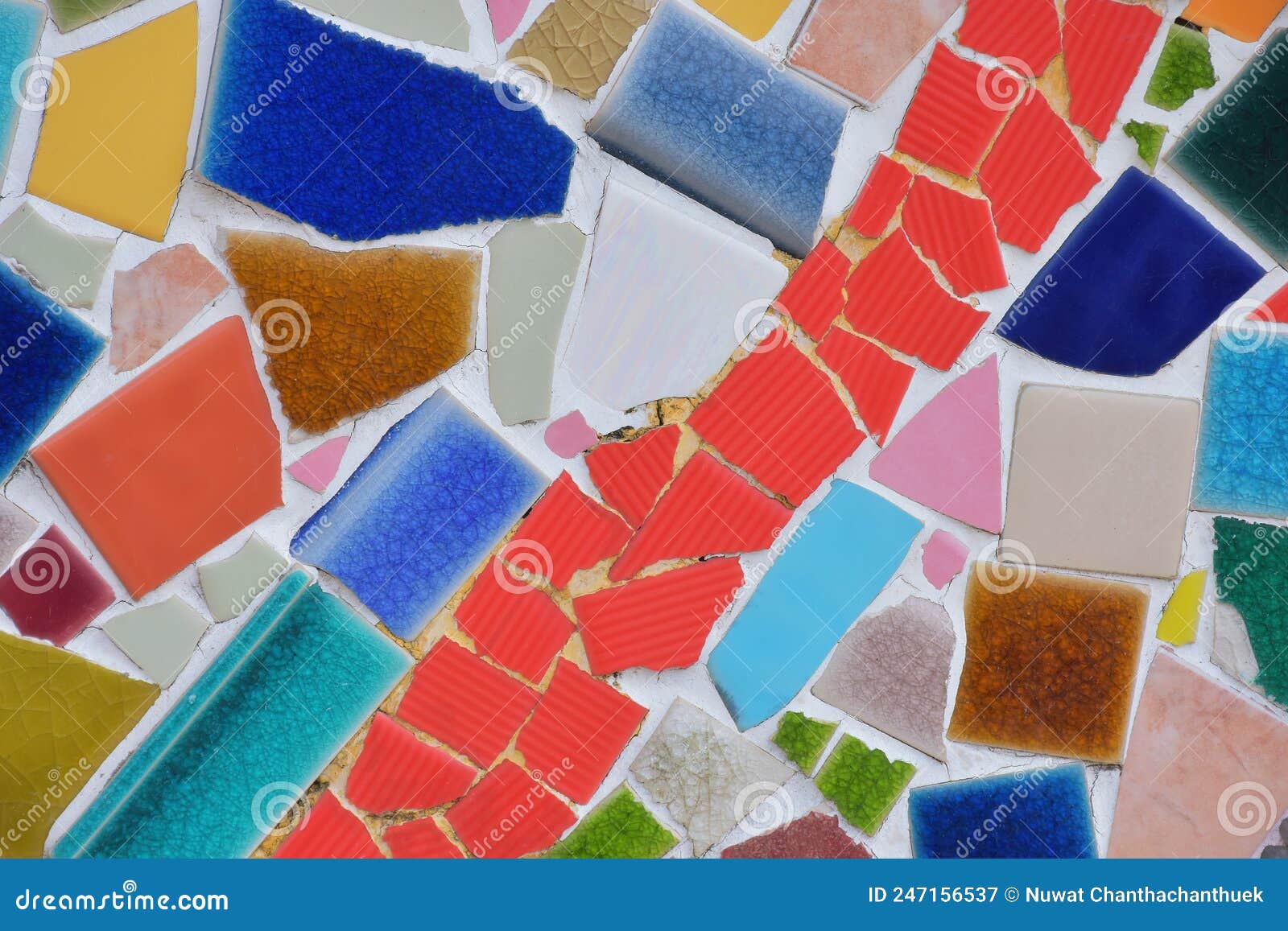 Colorful of Tile-shard Mosaic and Stone Decorating on the Wall for ...