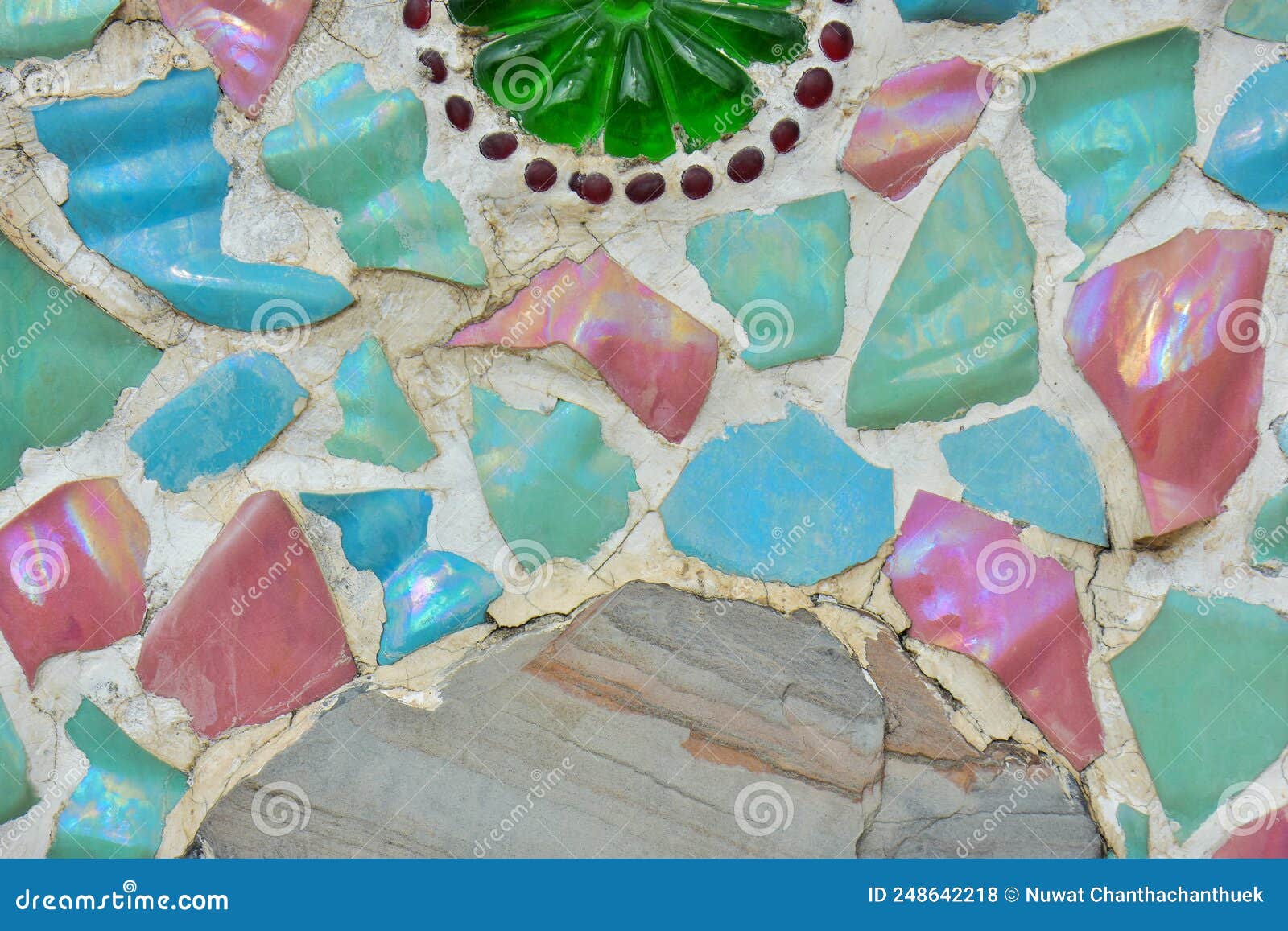 Colorful of Tile-shard Mosaic and Stone Decorating on the Wall for ...