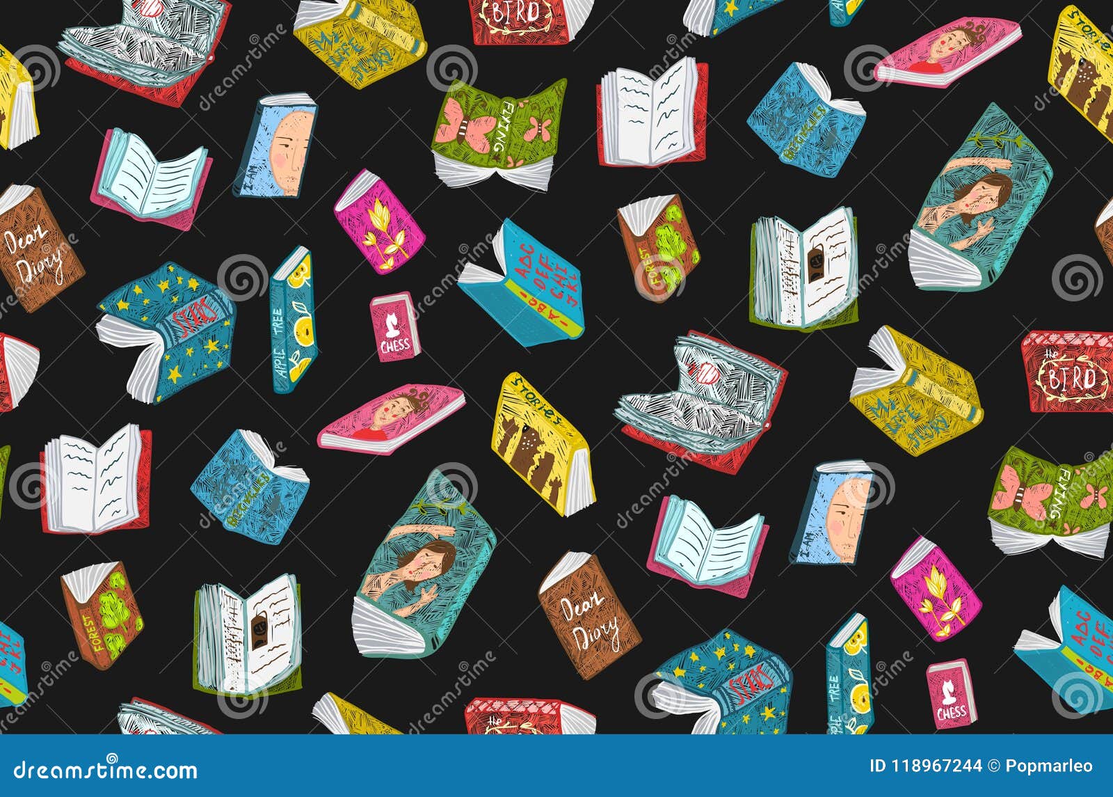 Colored Open Books Seamless Pattern Design Stock Illustration ...