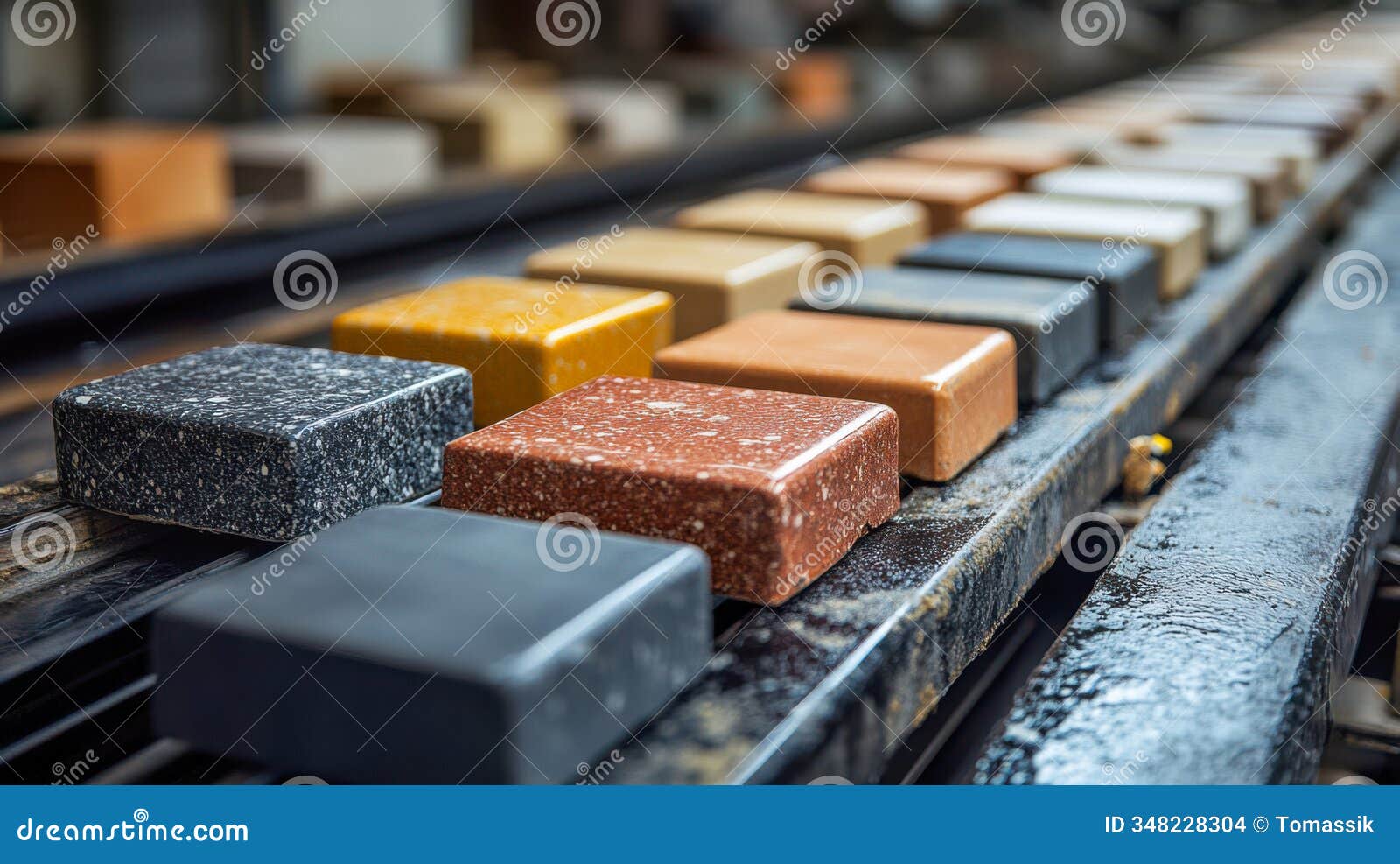 Colorful Tiles on Conveyor Belt in Industrial Setting during Production ...
