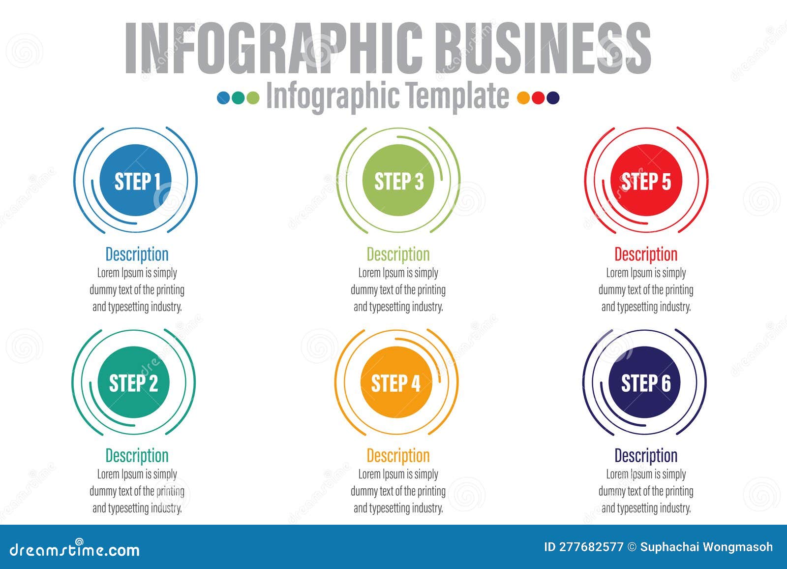 Colorful Timeline Infographic with Six 6 Steps, Six 6 Options Design ...
