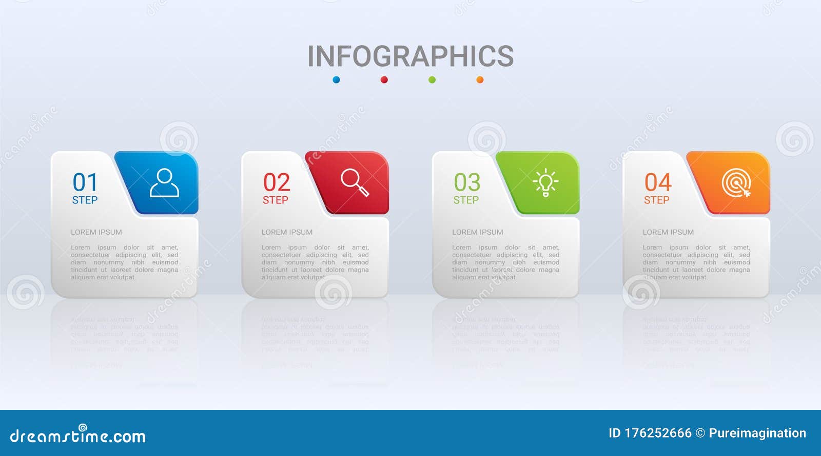 Colorful Timeline Infographic Template with 4 Steps on Gray Background ...