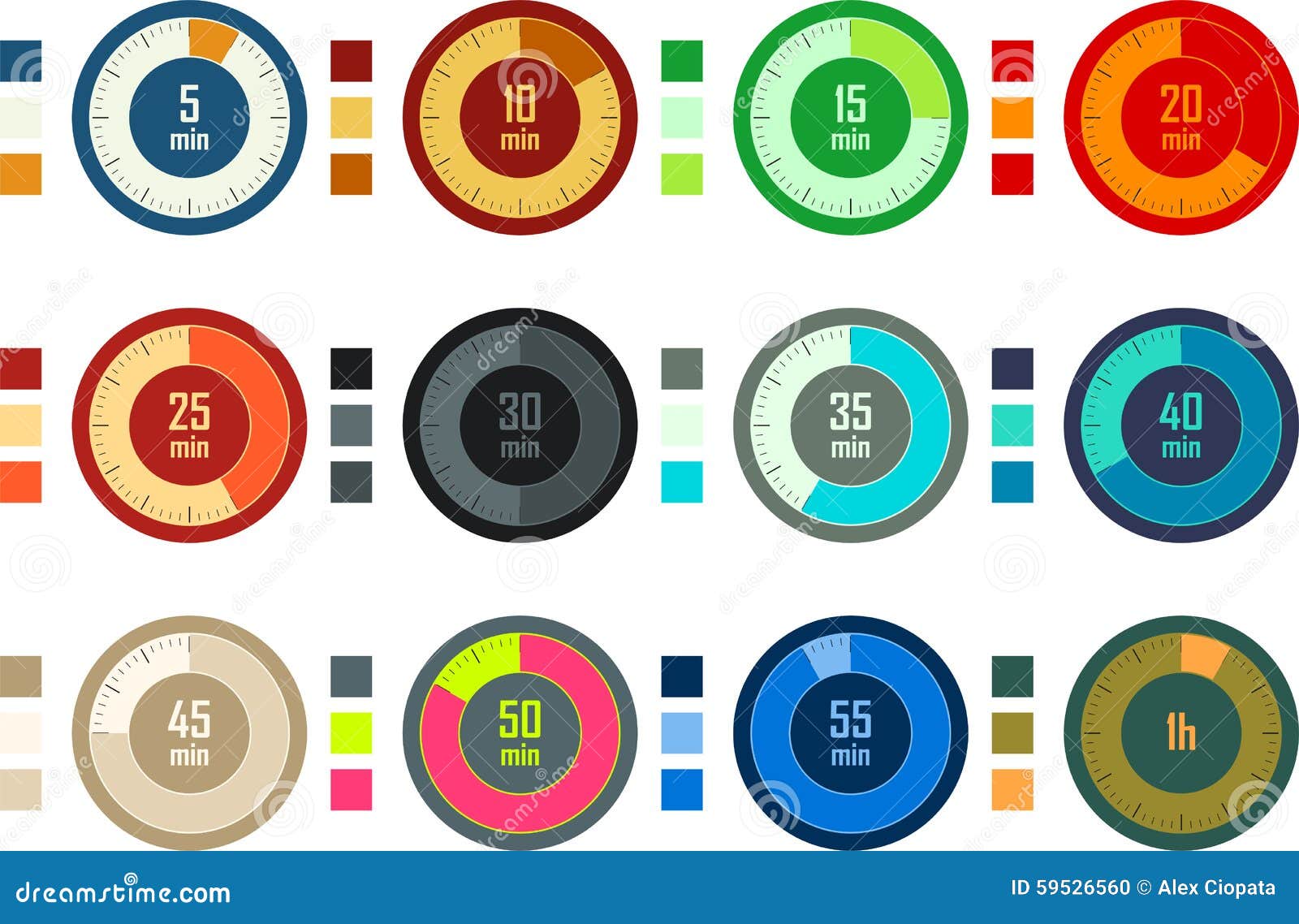 Colorful timers set stock vector. Illustration of countdown - 59526560