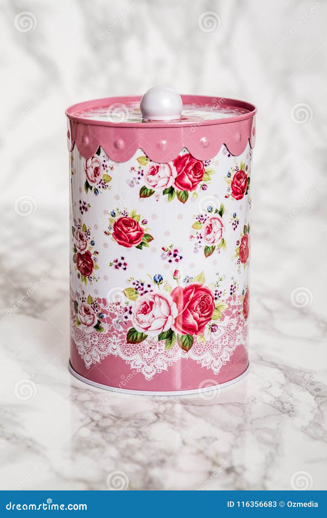 Colorful Tin Storage Container with Floral Pattern Stock Image - Image ...
