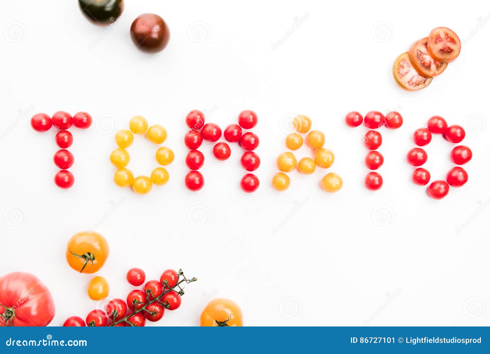 Colorful tomato word stock image. Image of word, yellow - 86727101
