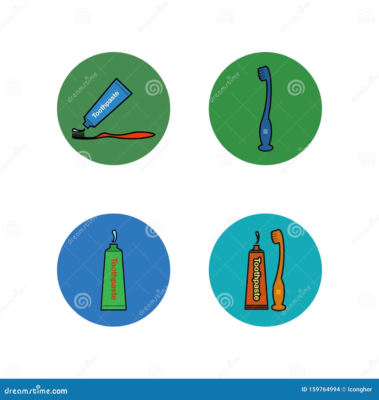 Colorful Toothbrush and Toothpaste Icon Set. Stock Vector ...