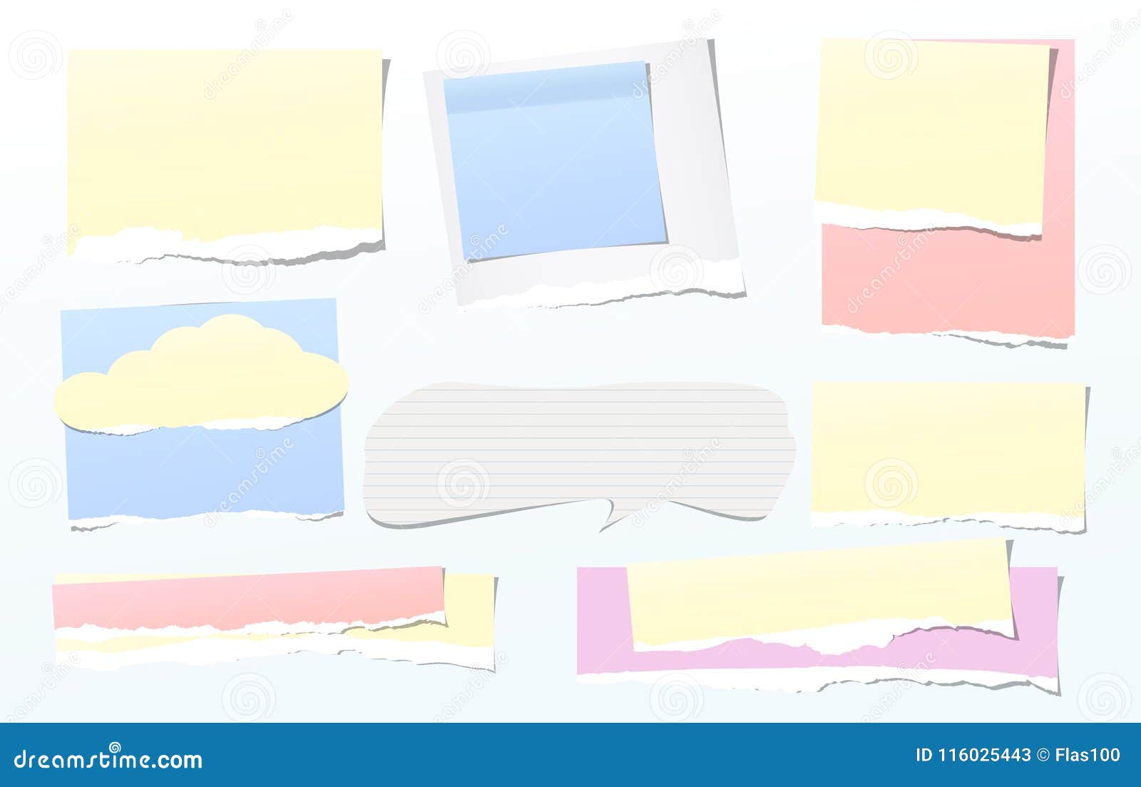 Colorful Torn Note, Notebook Paper Pieces for Text, Speech Bubble Stuck ...