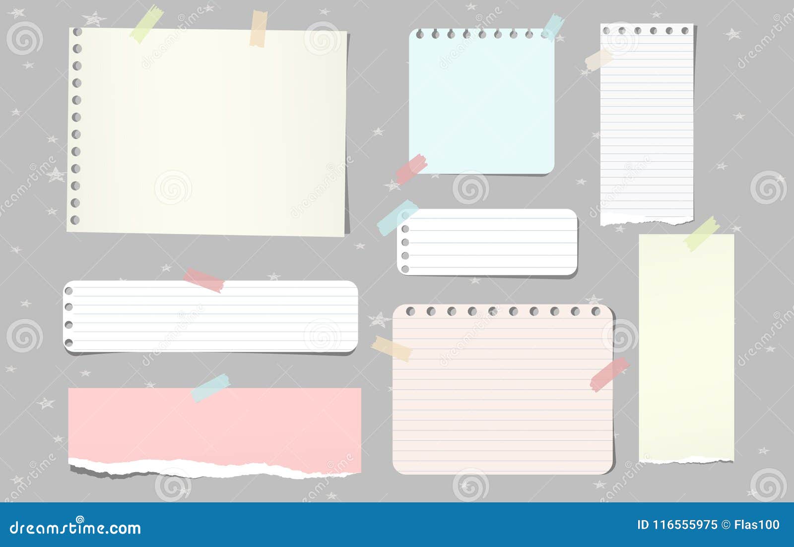 Colorful Torn Note Paper Pieces, Notebook Sheets for Text Stuck on Grey ... Colorful Torn Note Paper Pieces, Notebook Sheets for Text Stuck on Grey ...
