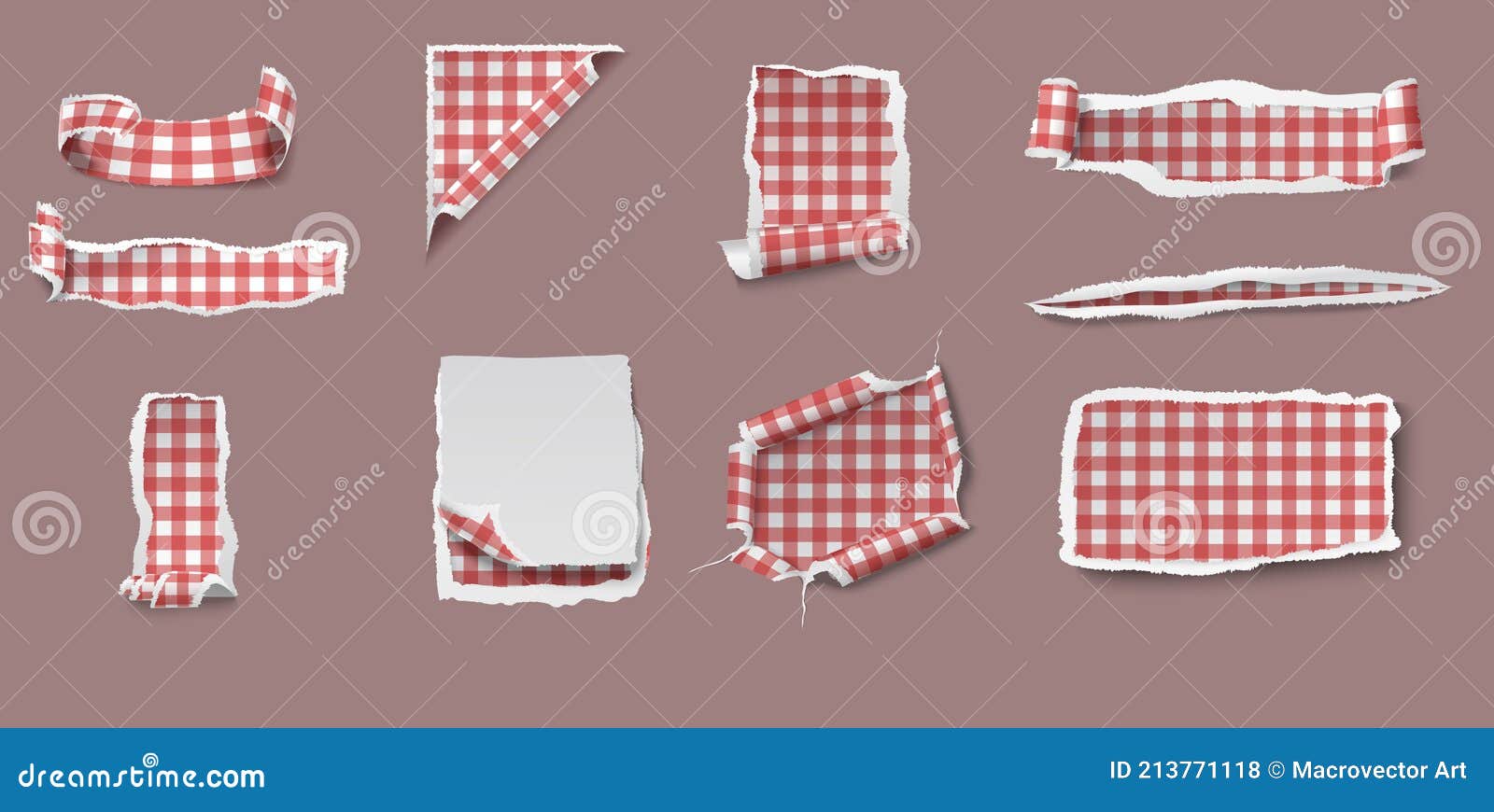 Colorful Torn and Ragged Paper Set of Different Shapes with Gingham ...