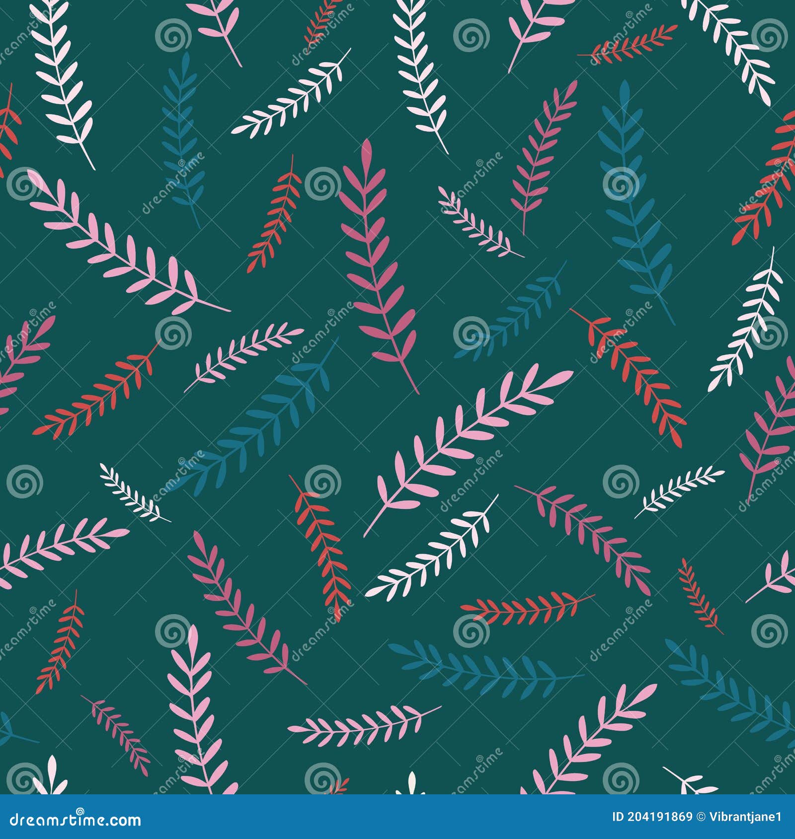 Colorful Tossed Leaf Seamless Pattern Green Background Stock ...