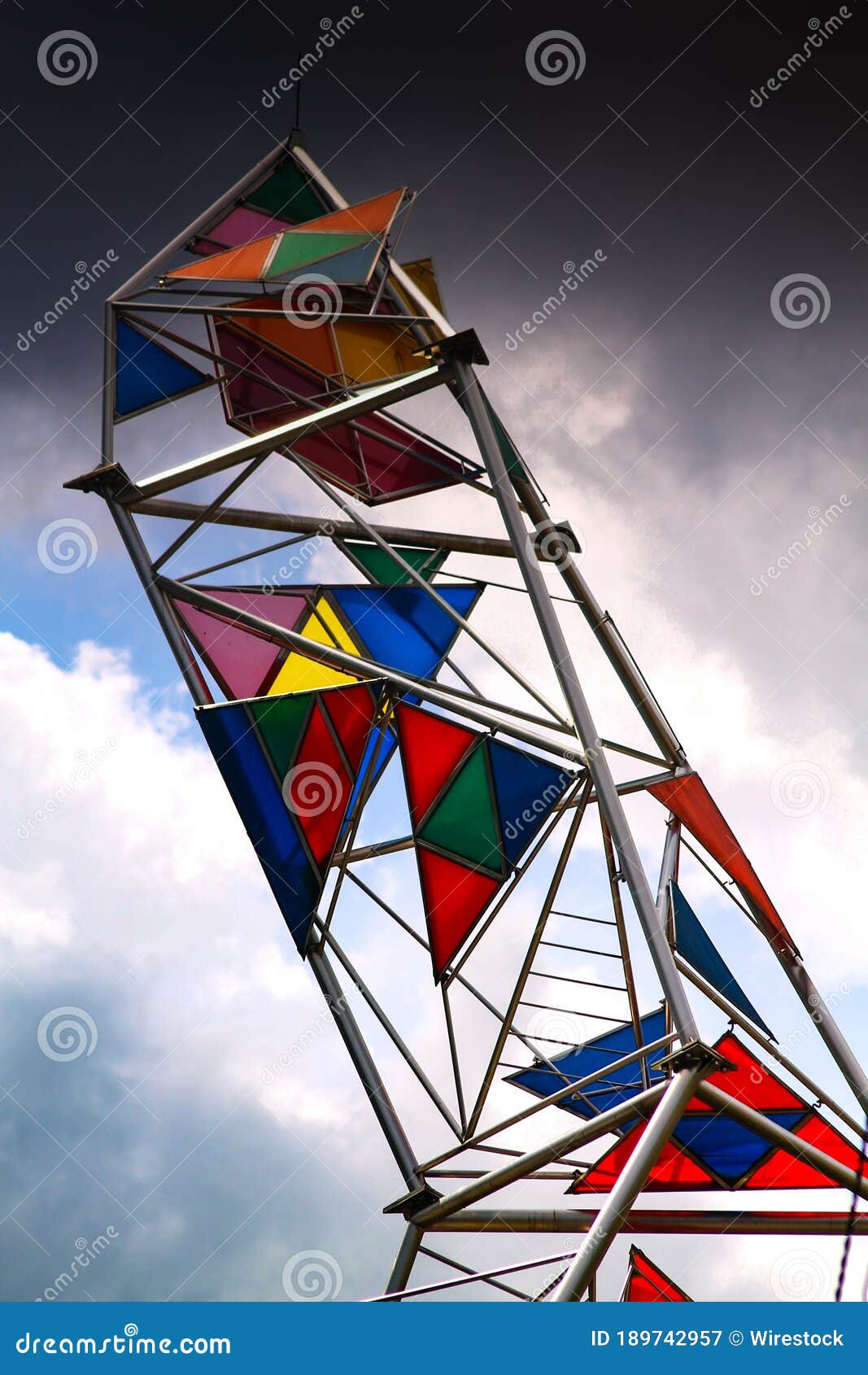 Colorful Tower with an Abstract Architecture Against the Blue Sky Stock ...