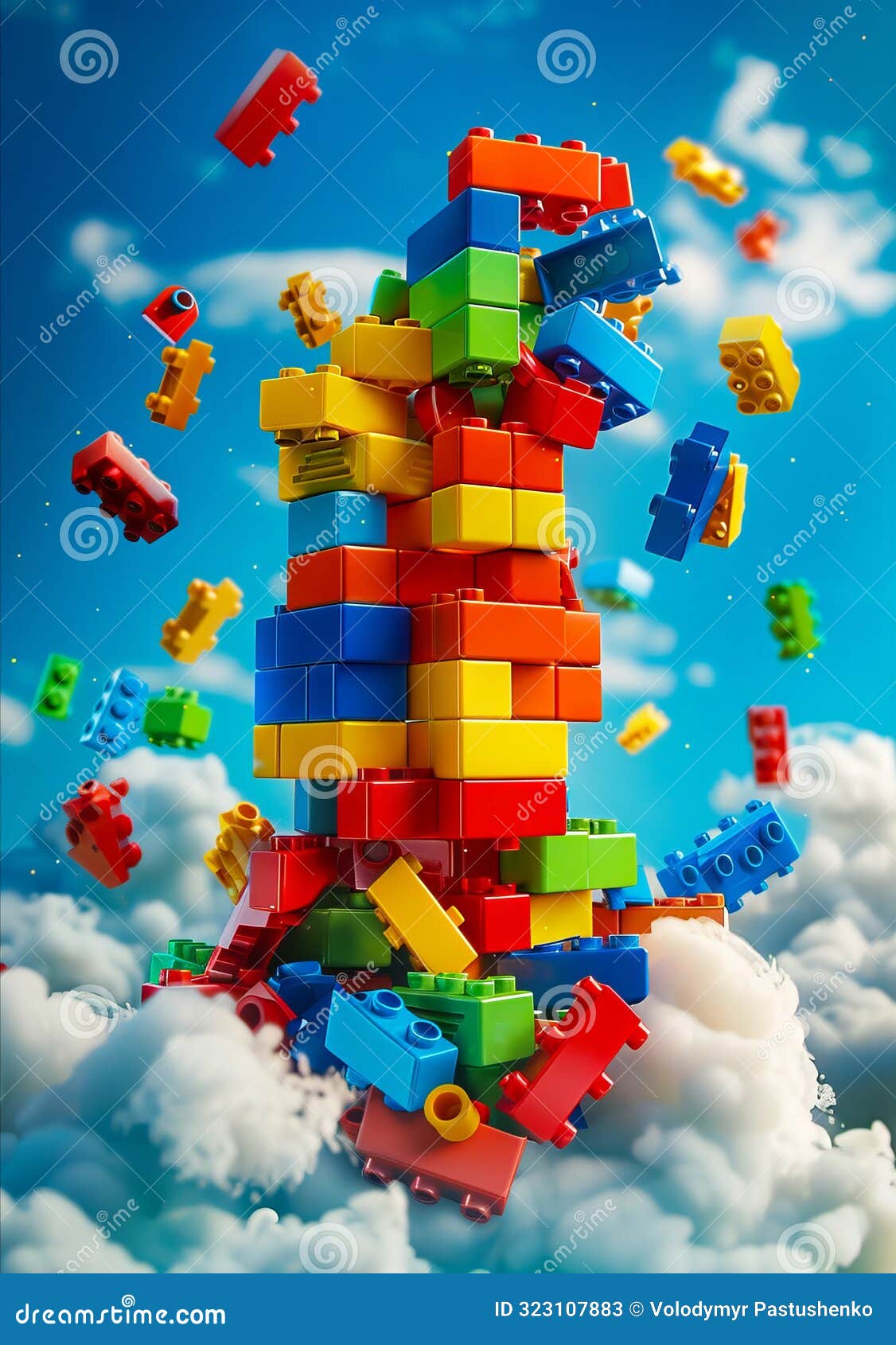 A Colorful Tower of Blocks in the Sky Stock Image - Image of ...
