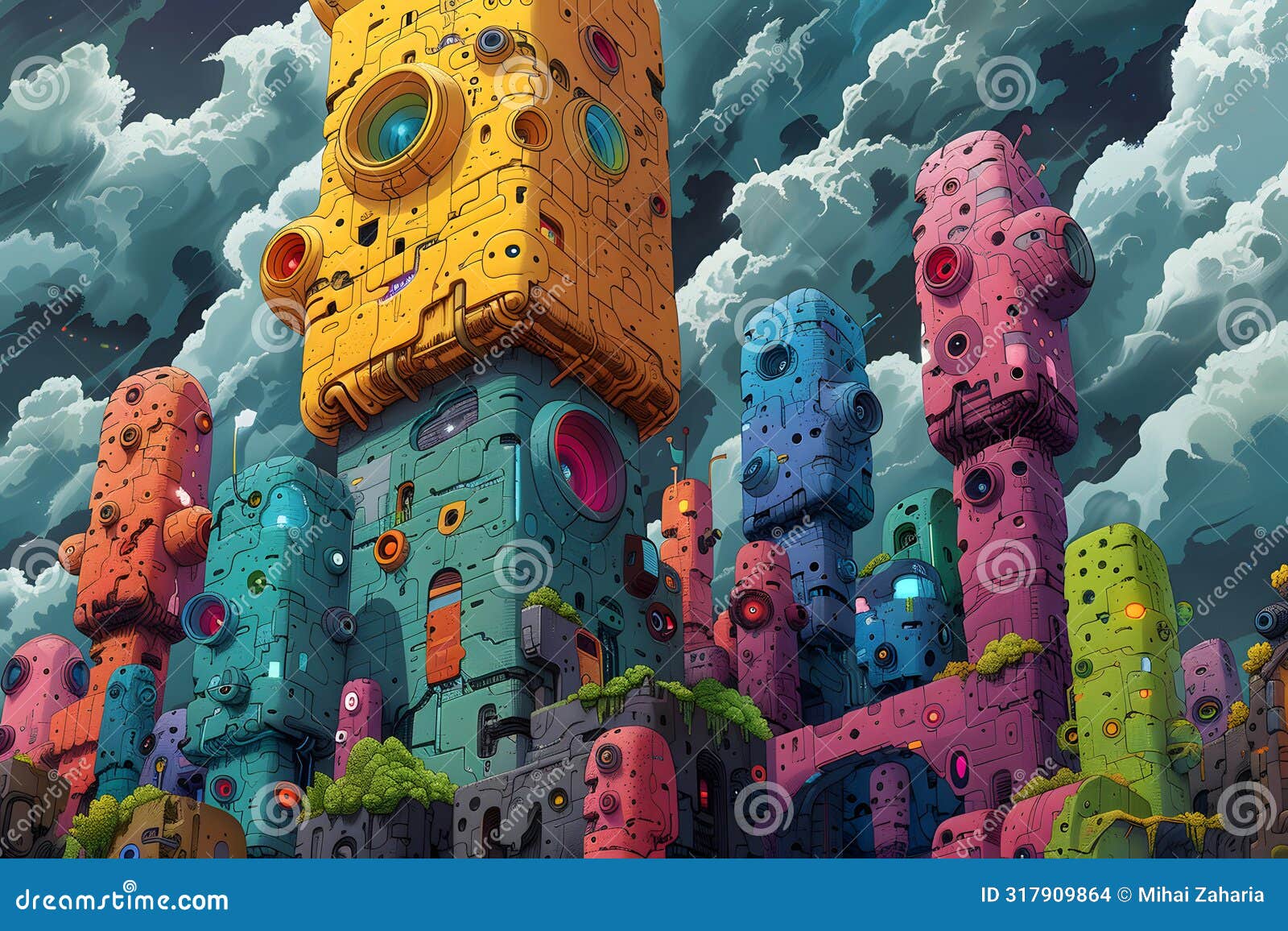 Colorful Towering Structures. Whimsical Illustration Stock Illustration ...