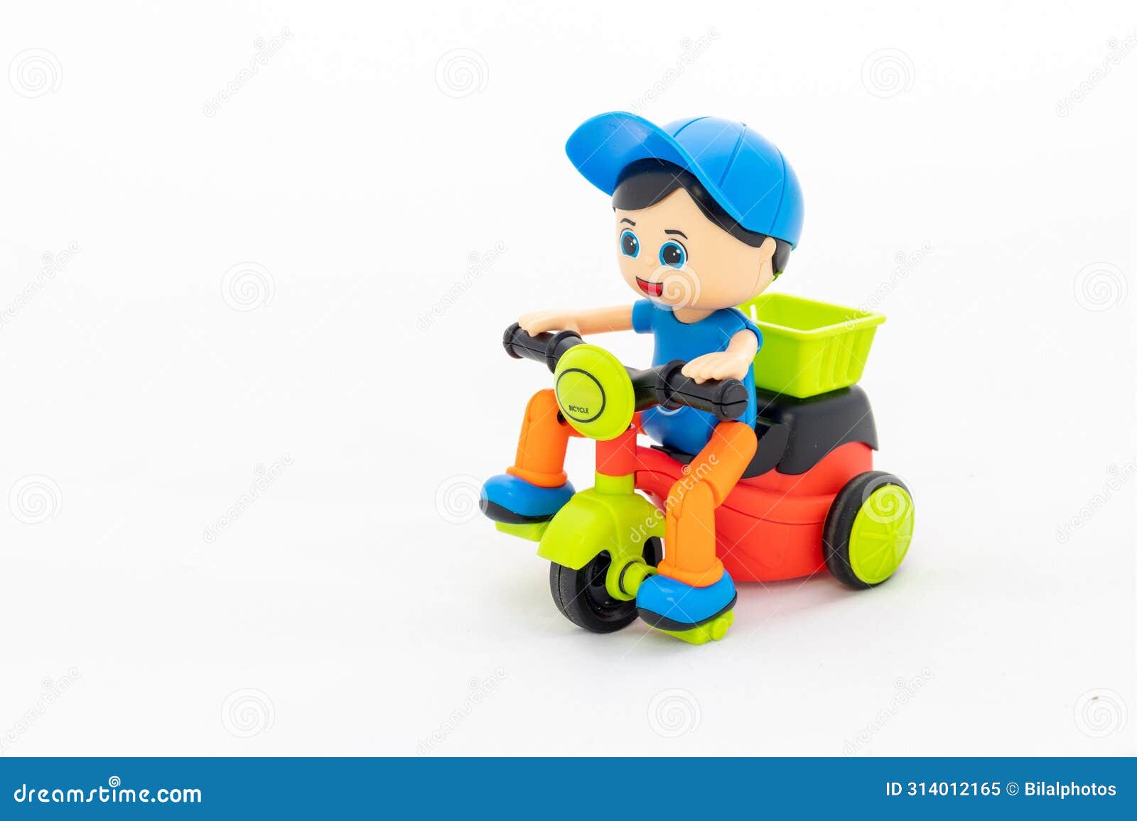 Colorful Toy Cycle with Kid on White Background Stock Image - Image of ...