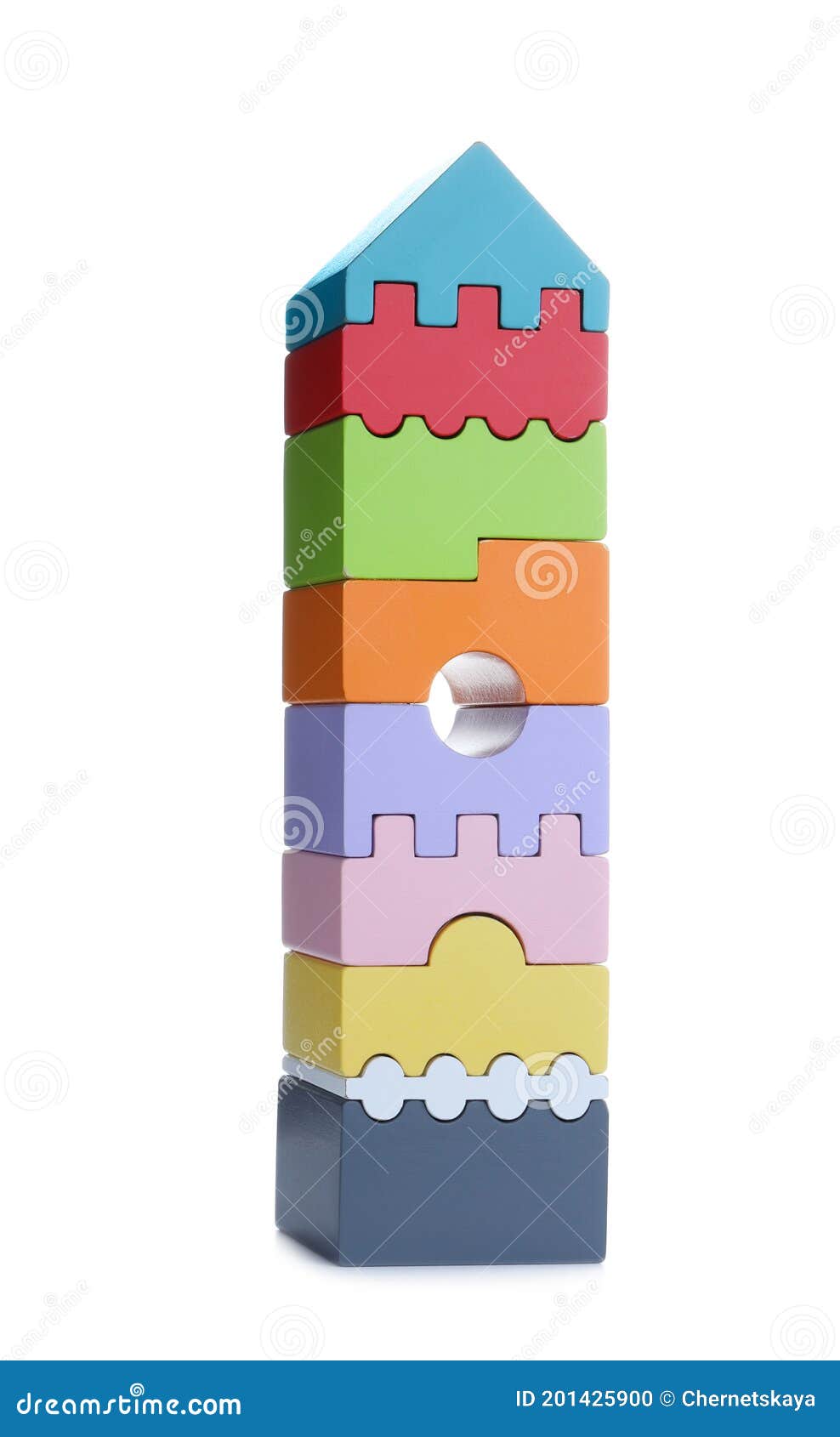 Colorful Toy Tower Made of Blocks Isolated on White Stock Photo - Image ...