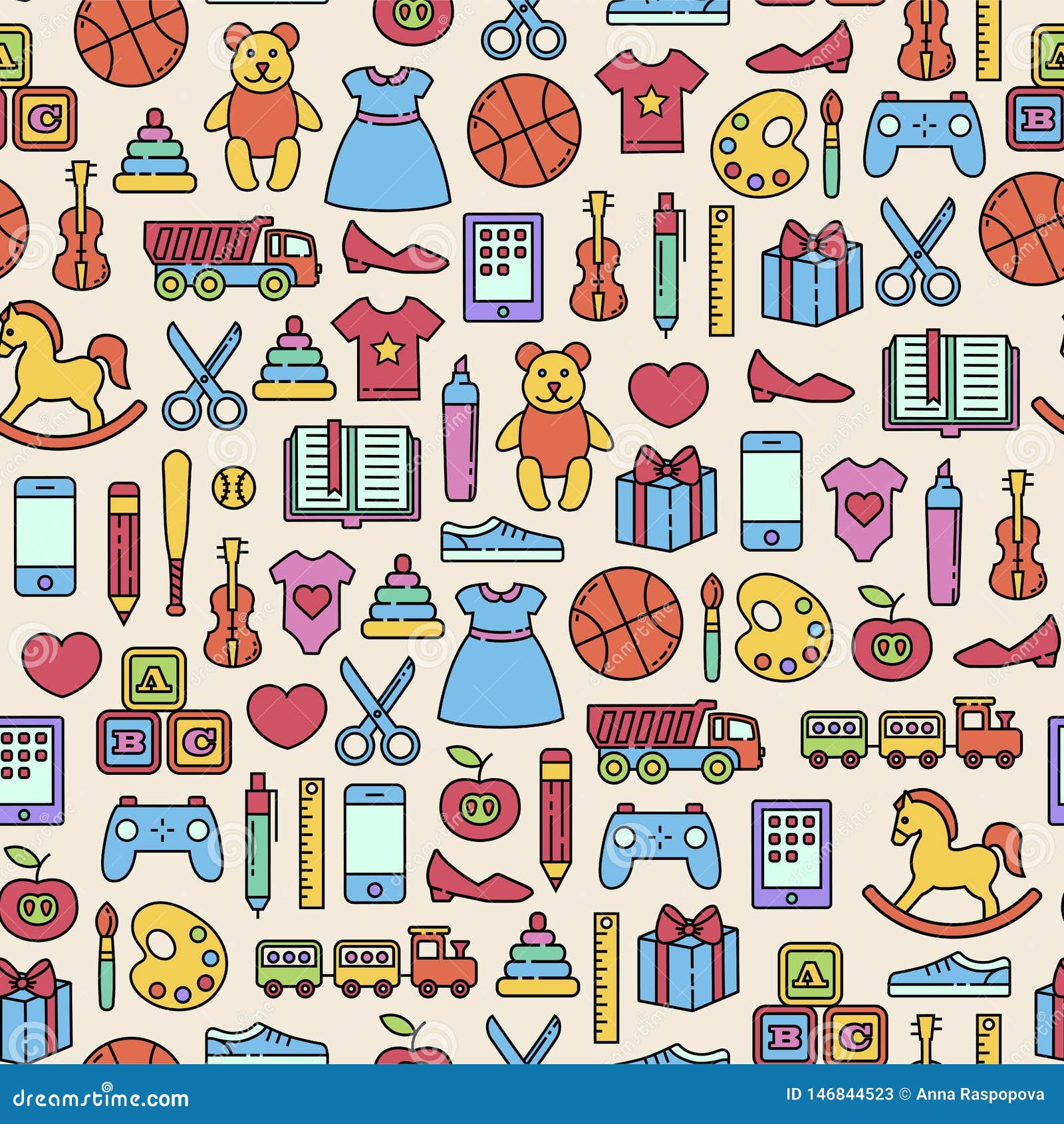 Colorful toys pattern stock vector. Illustration of birth - 146844523