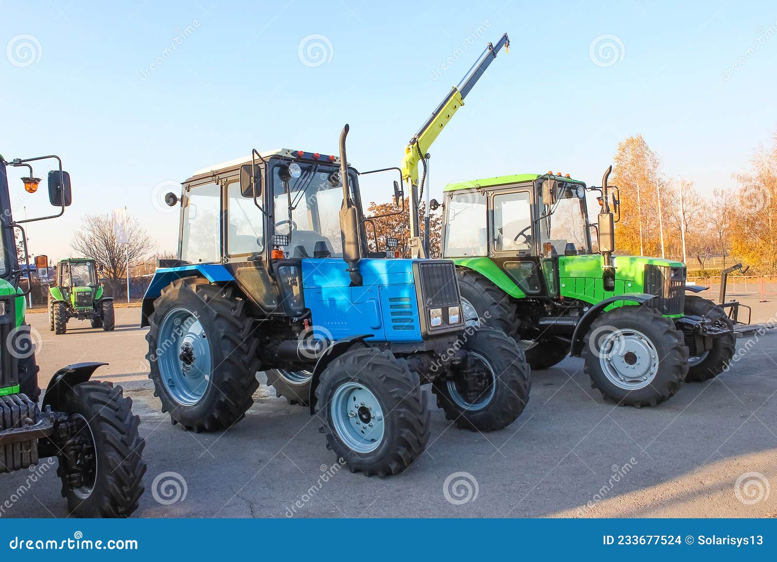The Colorful Tractors in the Road Stock Photo - Image of corn, modern ...