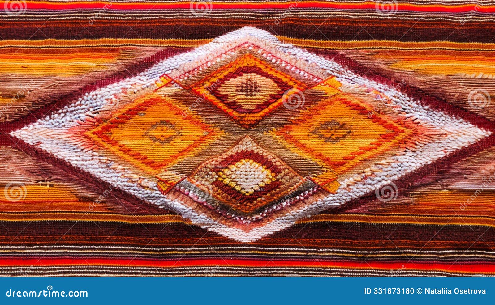 Colorful Traditional Textile with Intricate Geometric Patterns and Warm ...