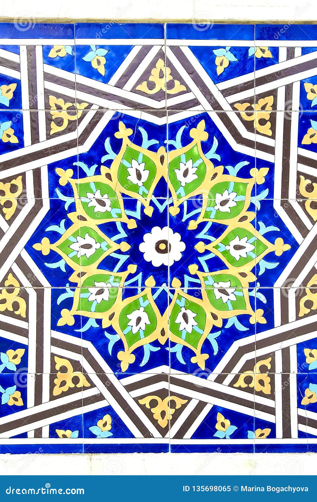 Colorful Traditional Uzbek Purple and Blue Pattern on the Ceramic Tile ...