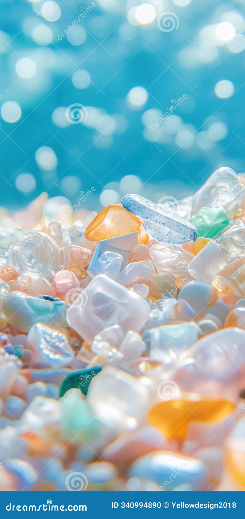 Colorful Translucent Pebbles with Blurred Ocean Background Shining ...