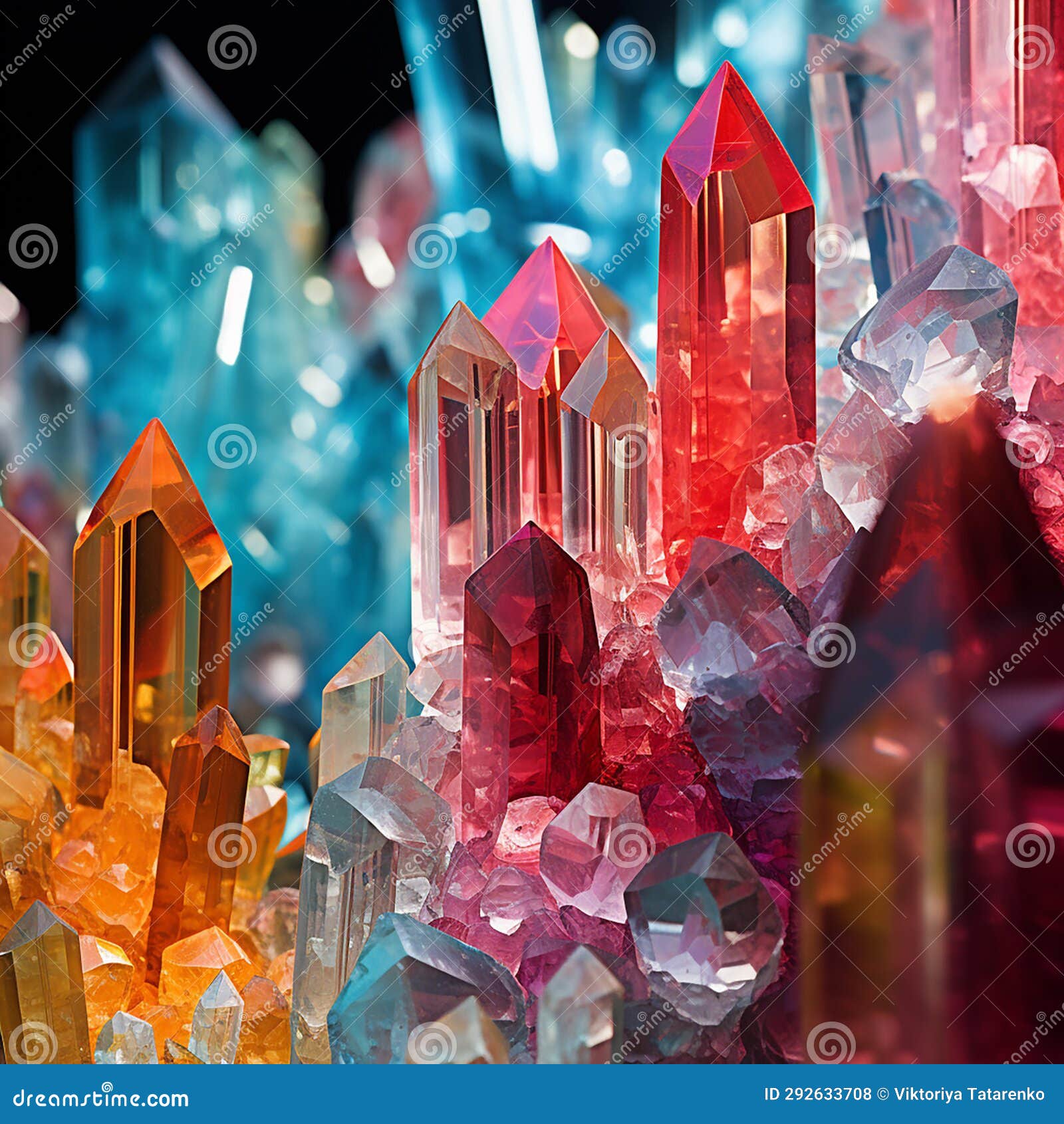 Colorful Transparent Crystals or Minerals Growing on Each Other Stock ...