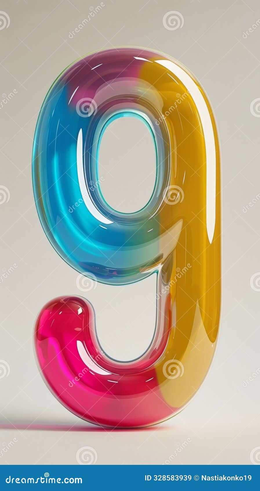 Colorful Transparent Nine in 3D Isolated on White Background Stock ...