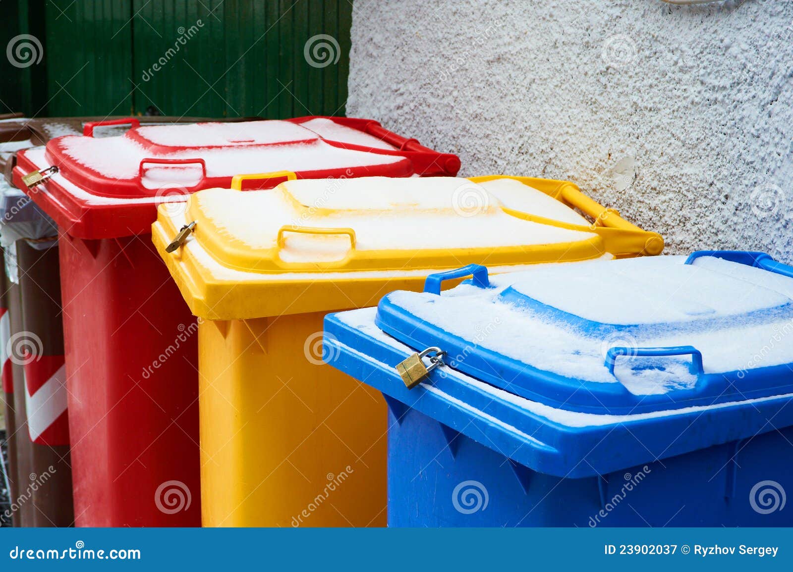 Colorful trash cans stock image. Image of three, handle - 23902037