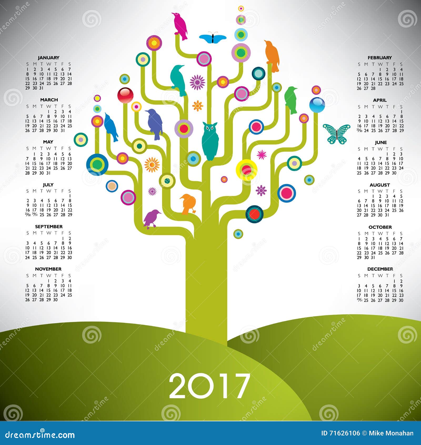 2017 Colorful Tree Calendar Stock Vector - Illustration of event ...