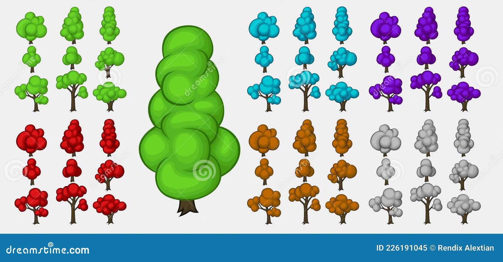 Colorful Tree Cartoon Sets. Vector Illustration Stock Vector ...