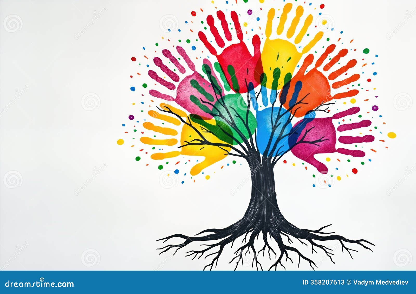 Colorful Tree Design Made of Colorful Handprints. Vivid Diverse ...