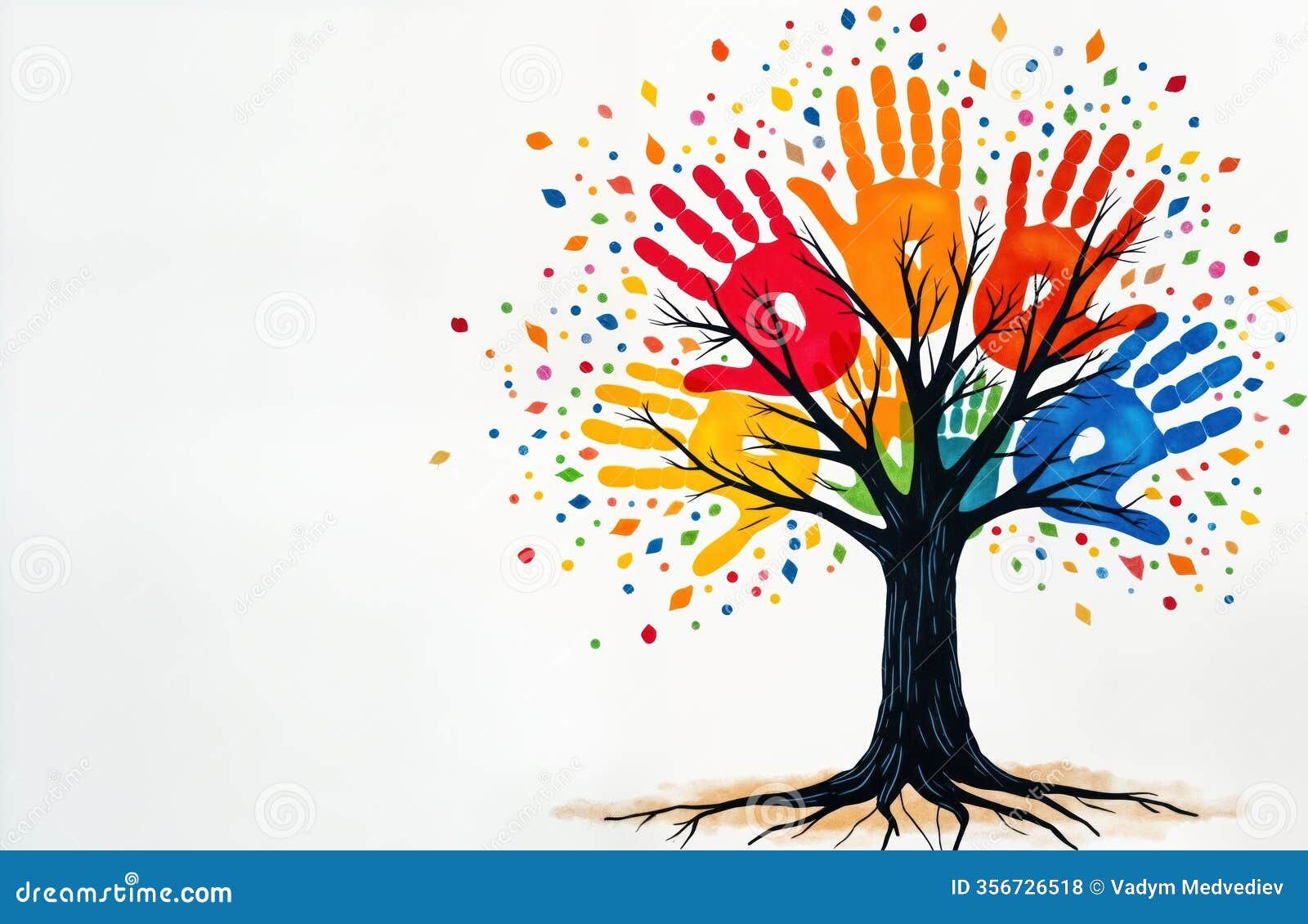 Colorful Tree Design Shows Diversity. Handprints in Various Colors ...